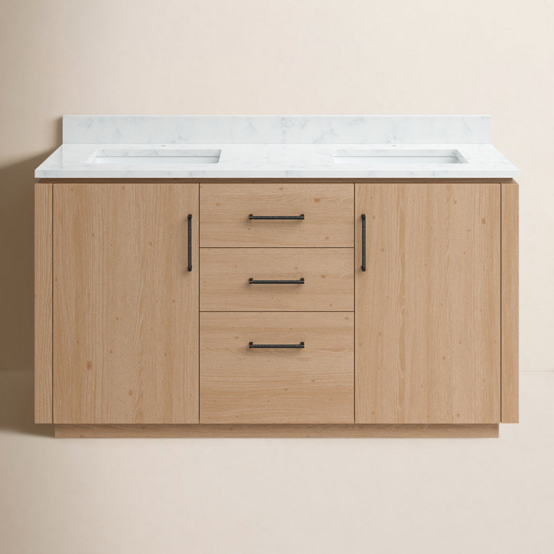 Joss & Main Cloverfield 60" Double Bath Vanity in Fir Wood Brown with ...