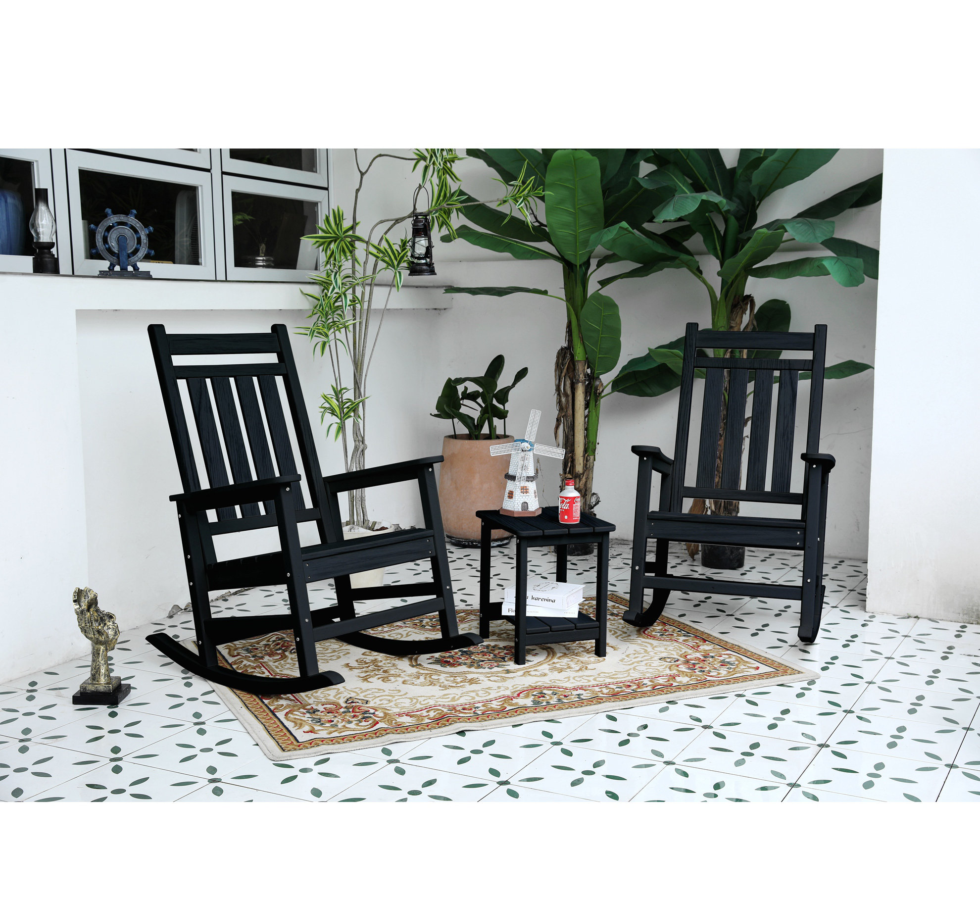 Highland Dunes Outdoor Rocking Chair Set With Side Table, 3-Piece ...