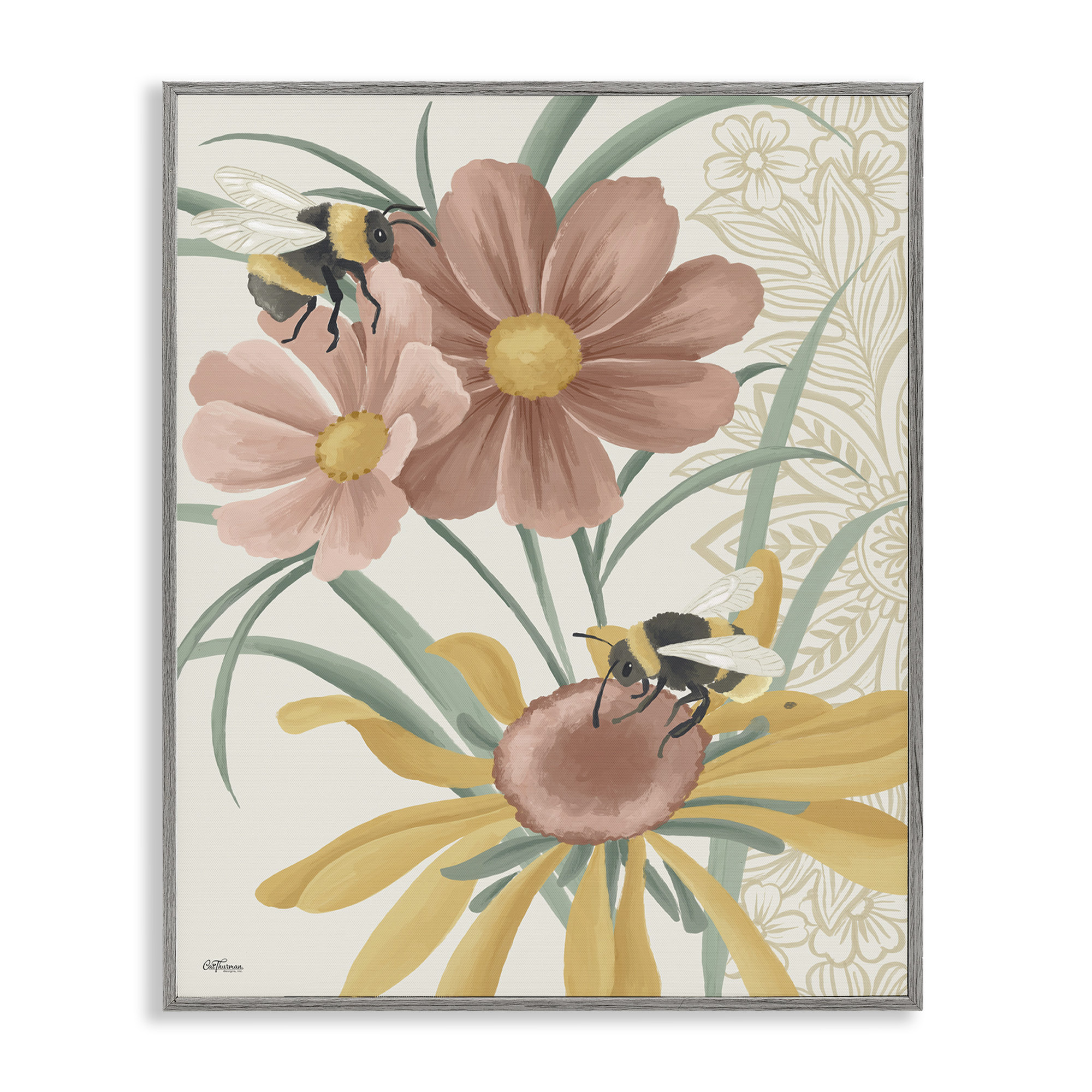 Bungalow Rose Pollinating Bumble Bees Cat Thurman Designs bg-141 | Wayfair