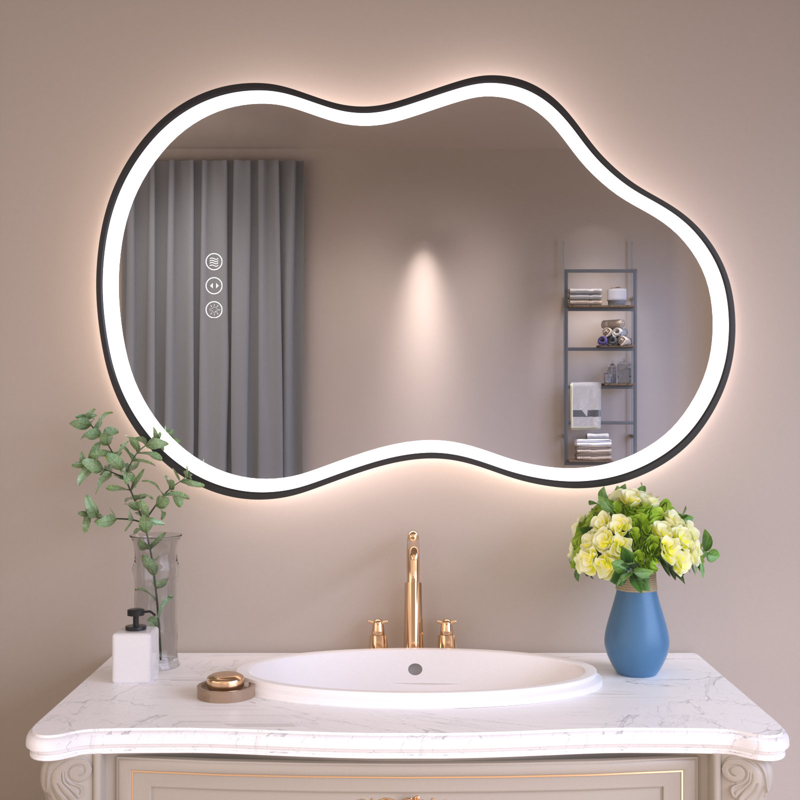 Wrought Studio LED Irregular Bathroom Mirror, Asymmetrical Design ...