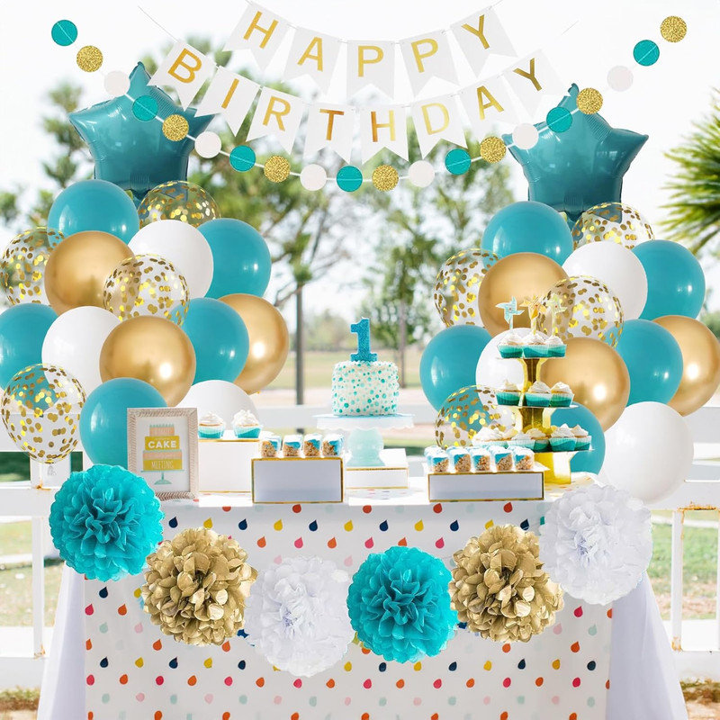 The Party Aisle™ Turquoise Birthday Party Decoration Teal Blue White ...