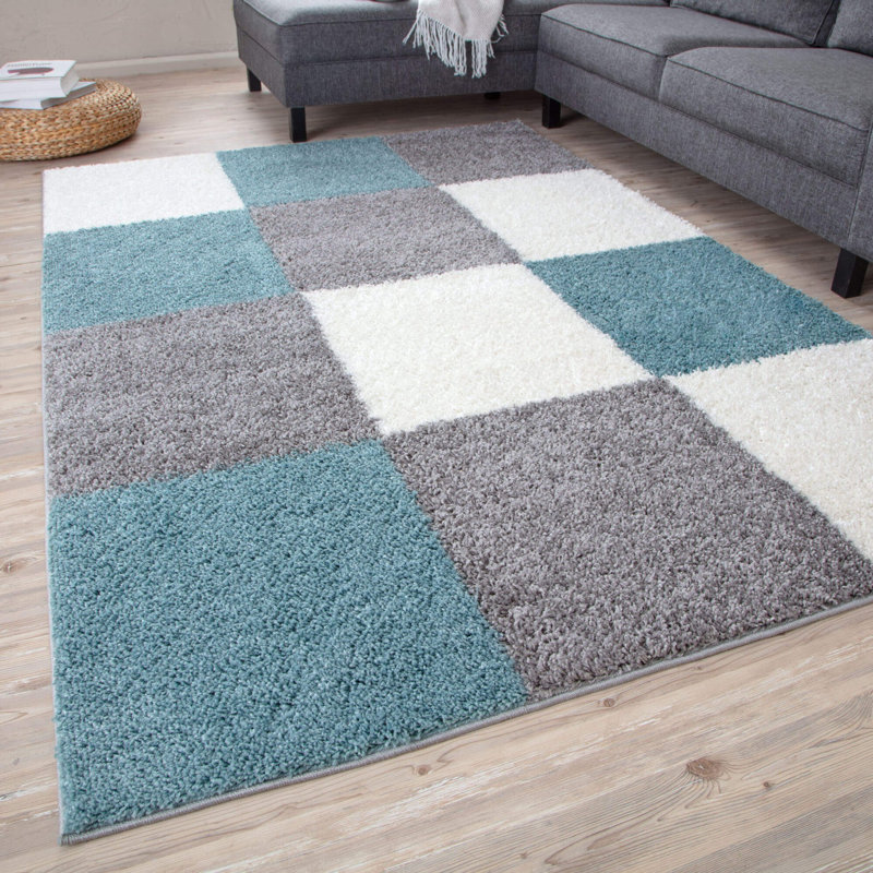 THE RUGS Myshaggy Collection Rugs Geometric Design in Duck Egg Blue ...