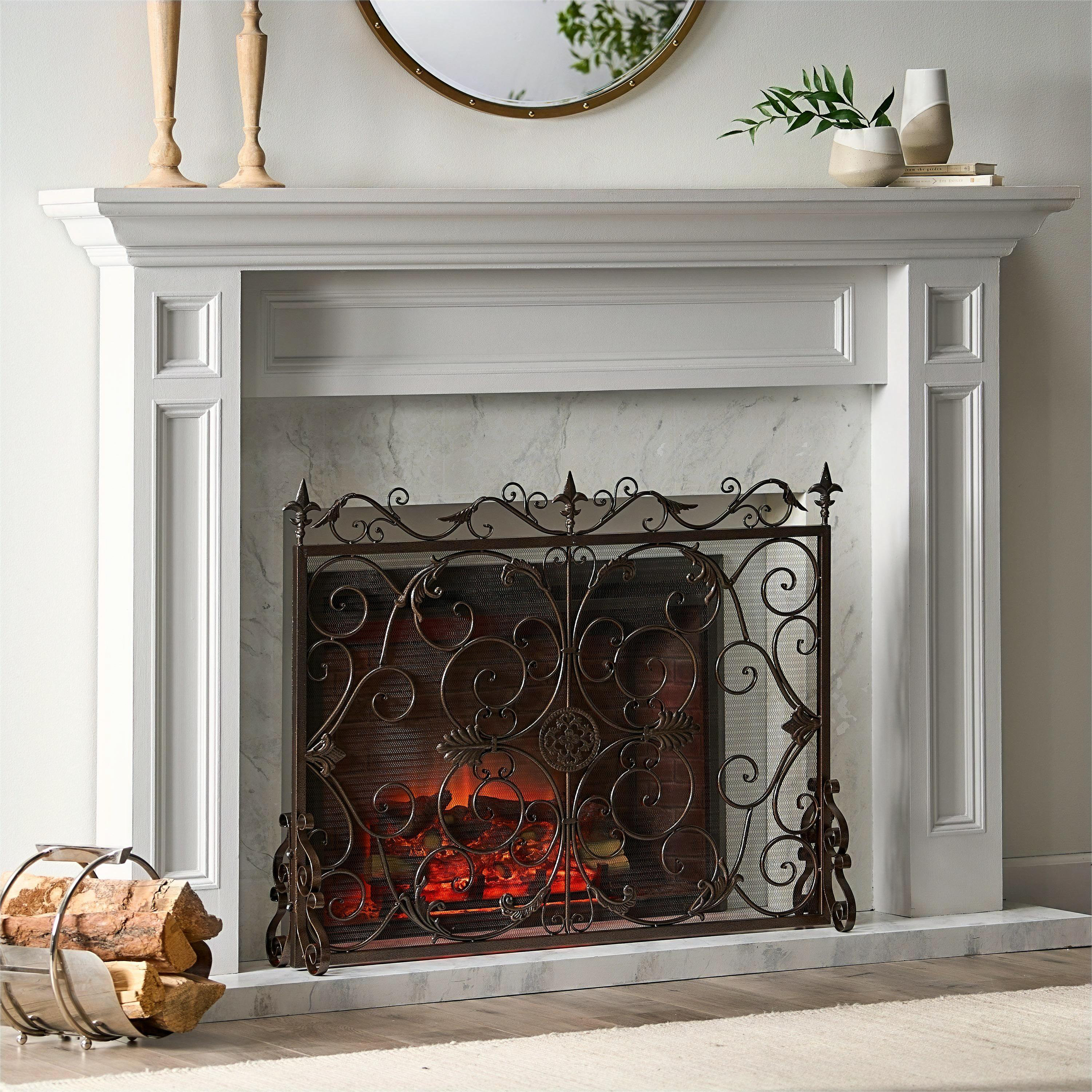 Winston Porter Demeta Single Panel Iron Fireplace Screen, Metal Frame ...