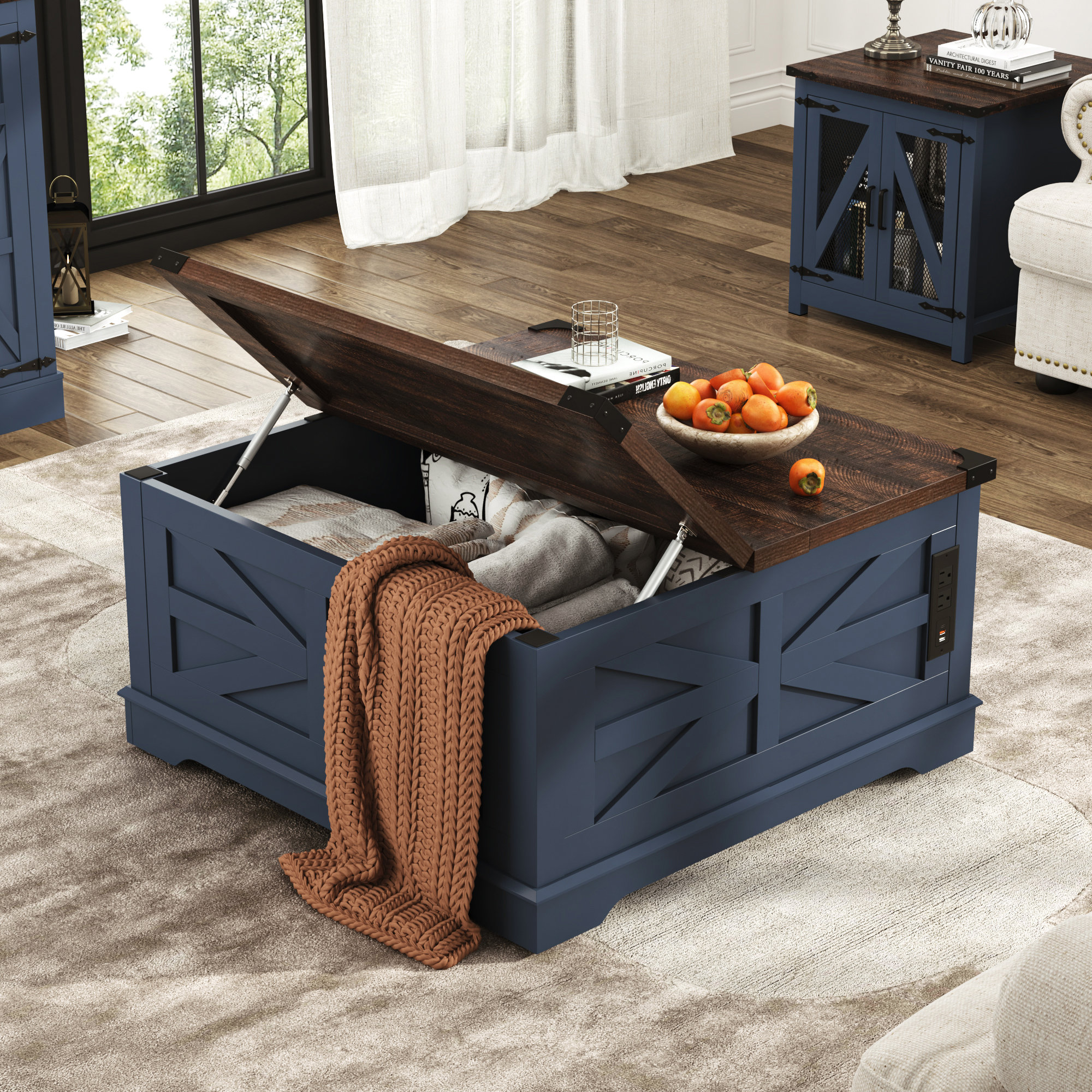 FIDGET DICE 36" Farmhouse Movable Lift Top Coffee Table With Storage ...