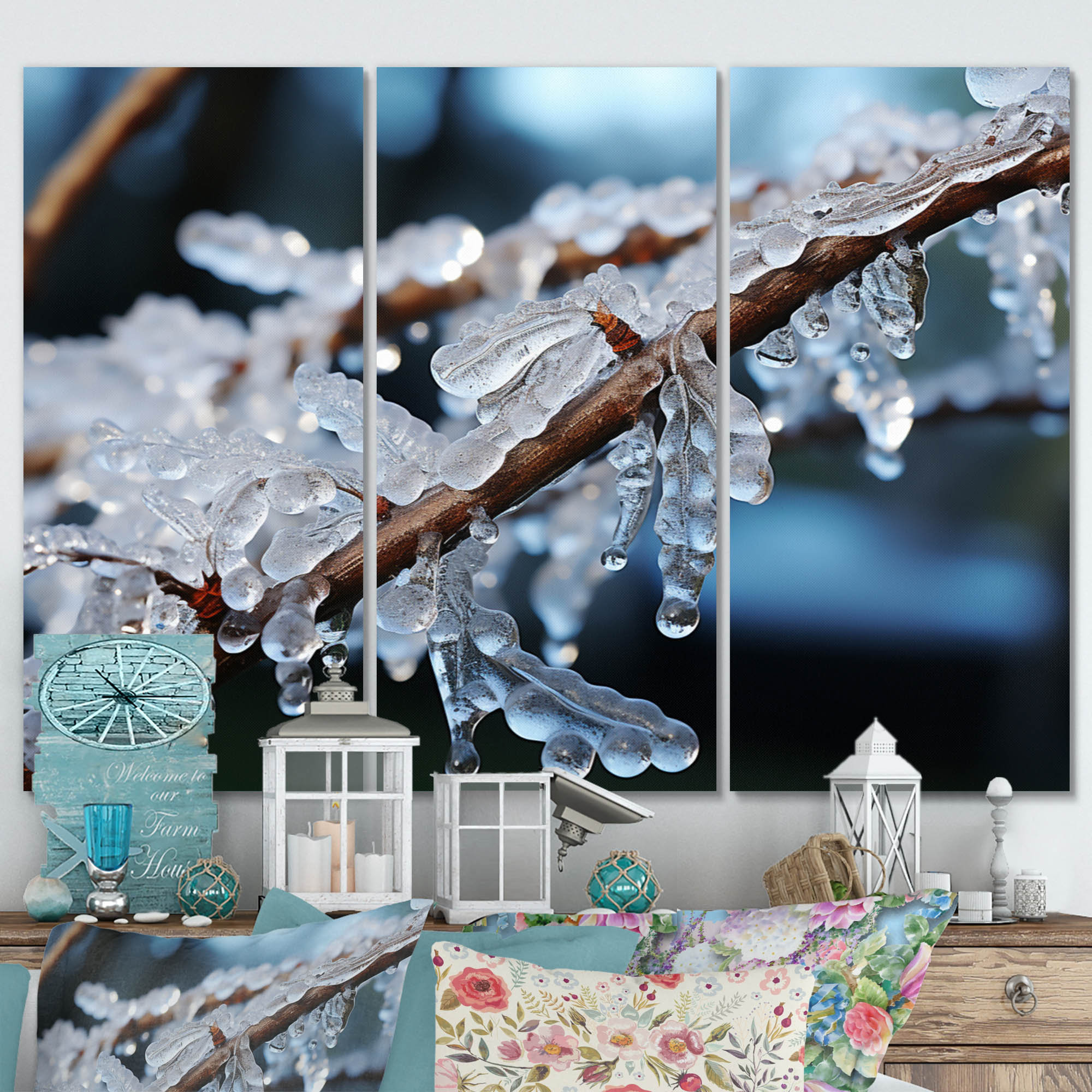 Ebern Designs Icy Tree in Winter IV - Floral Metal Wall Decor Set | Wayfair