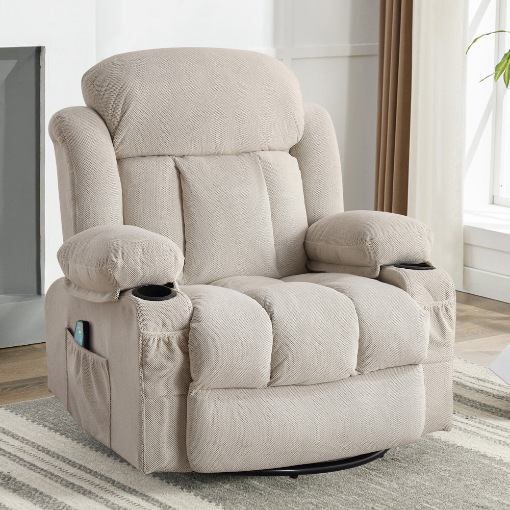 Latitude Run® Swinging Recliner Massage Heated Sofa With Usb And 2 Cup ...