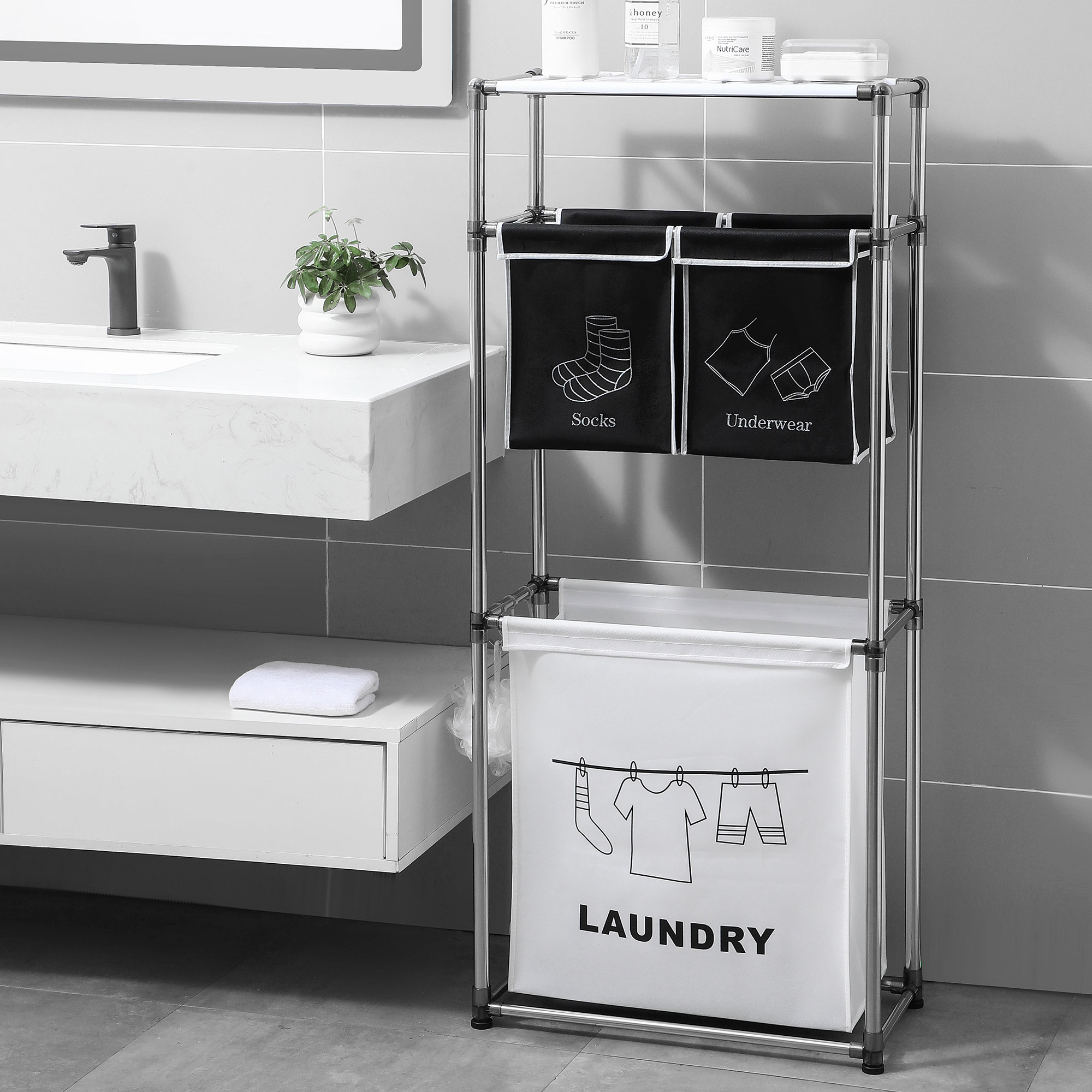 Wondrous Iconic Laundry Hamper 3 Tier Laundry Sorter With 4 Removable ...