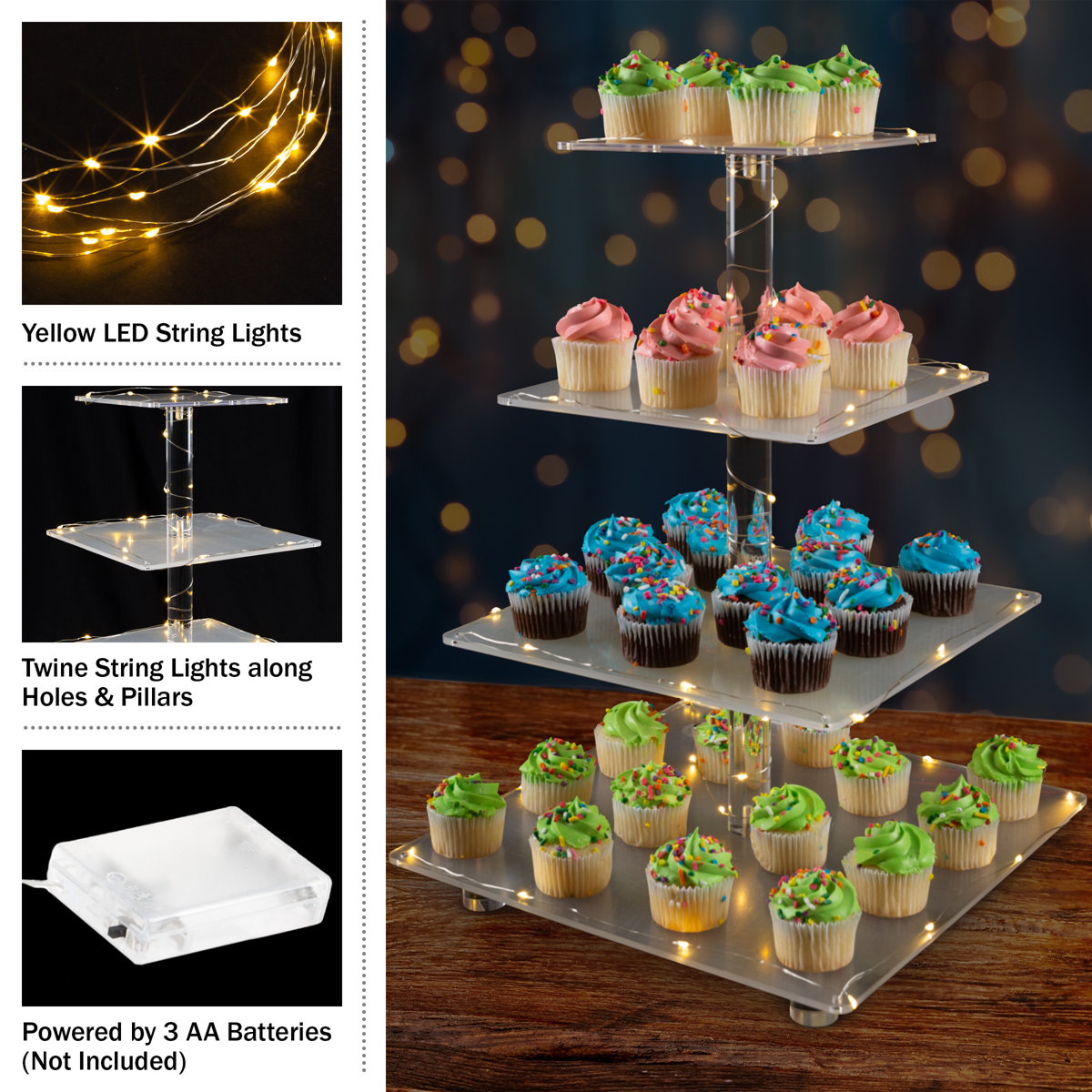 Great Northern Popcorn 4-Tier Cupcake Stand - Square Acrylic Display ...
