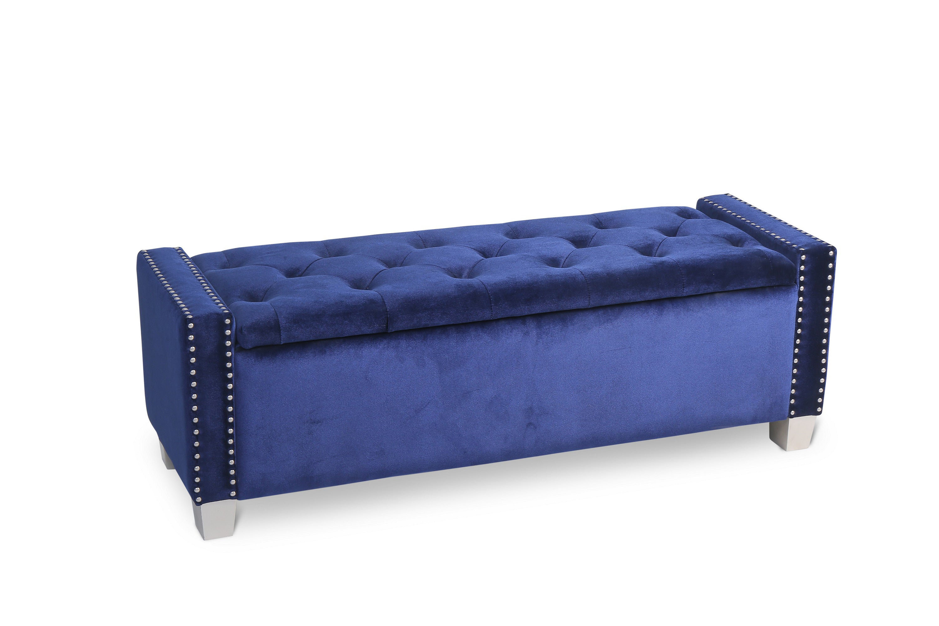 House of Hampton® Franco Blue Velvet Storage Bench | Wayfair