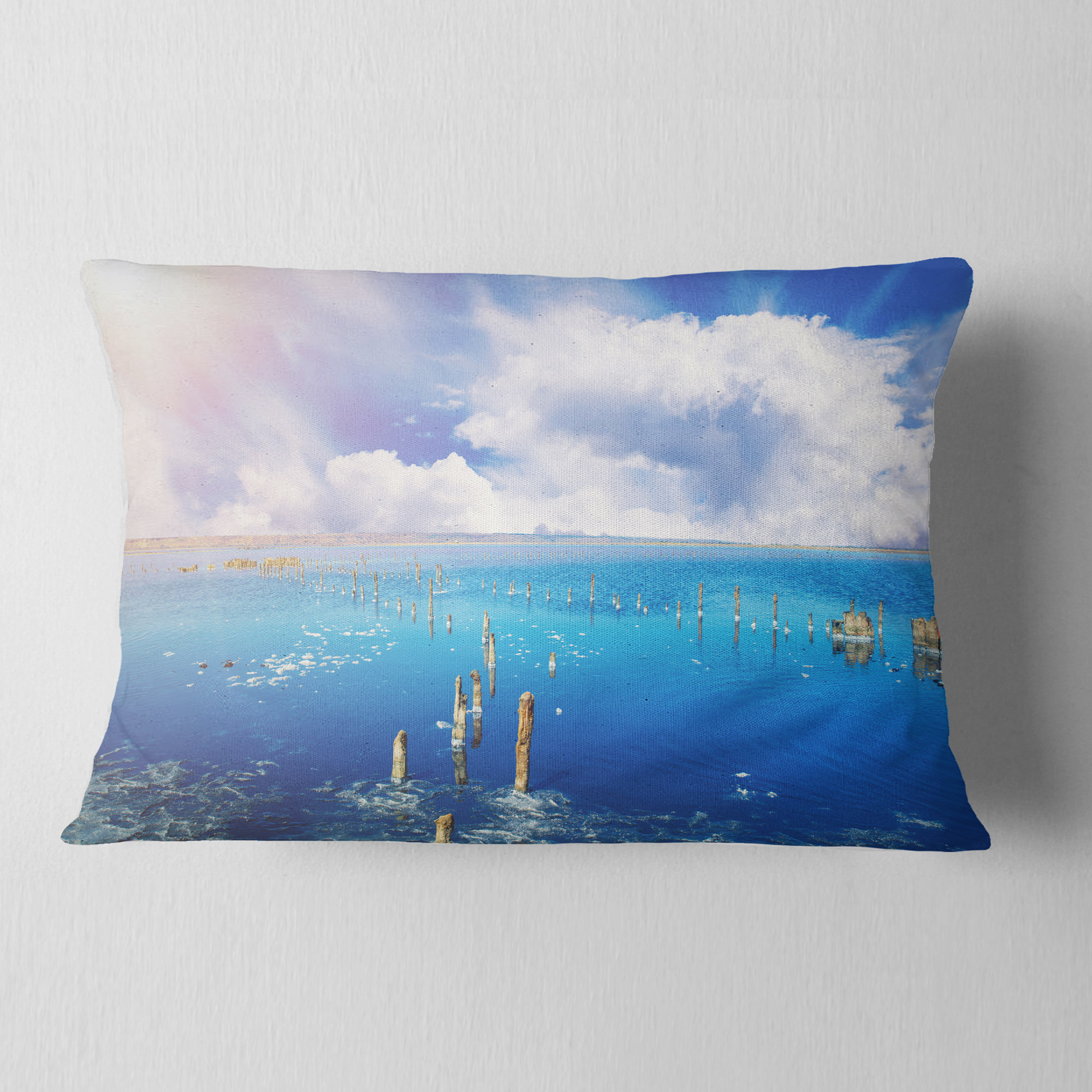 Design Art Blue Salt Lake under Clouds - Sea & Shore Printed Throw Pillow | Wayfair