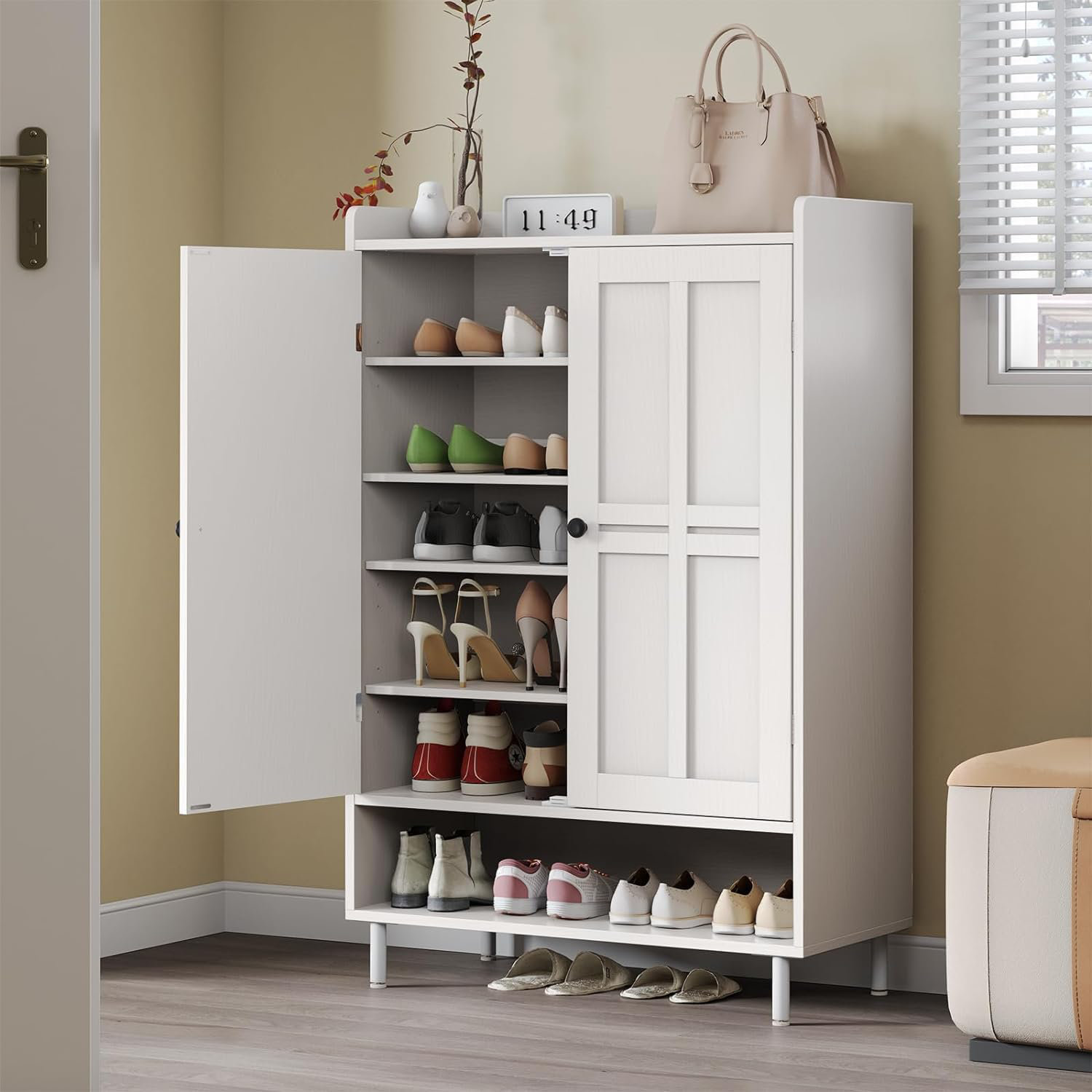 Red Barrel Studio® Shoe Storage Cabinet With Cross Shaped Doors | Wayfair