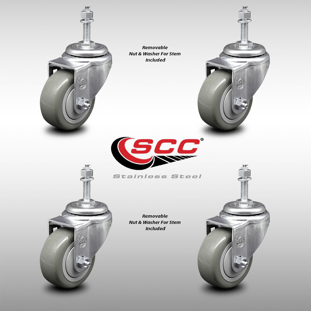 Service Caster 3 Inch SS Polyurethane Wheel Swivel 3/8 Inch Threaded ...
