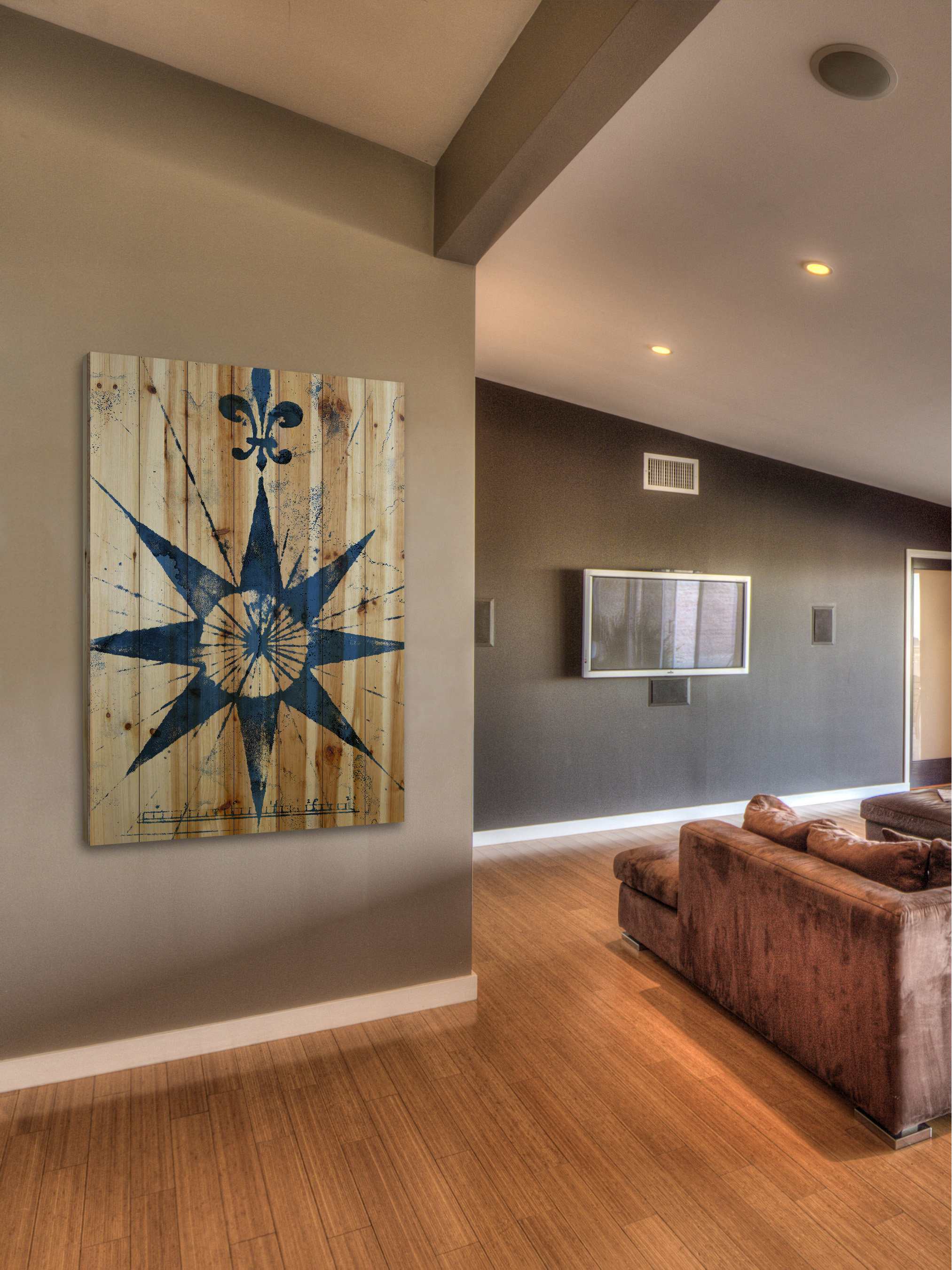 Marmont Hill 'Vintage Compass' Painting Print on Natural Pine Wood ...