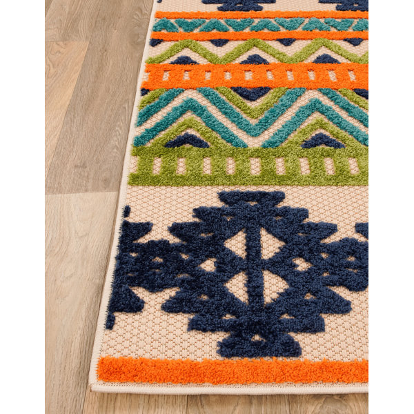 Steelside™ Heston Geometric Navy/Green/Orange Indoor & Outdoor Area Rug ...