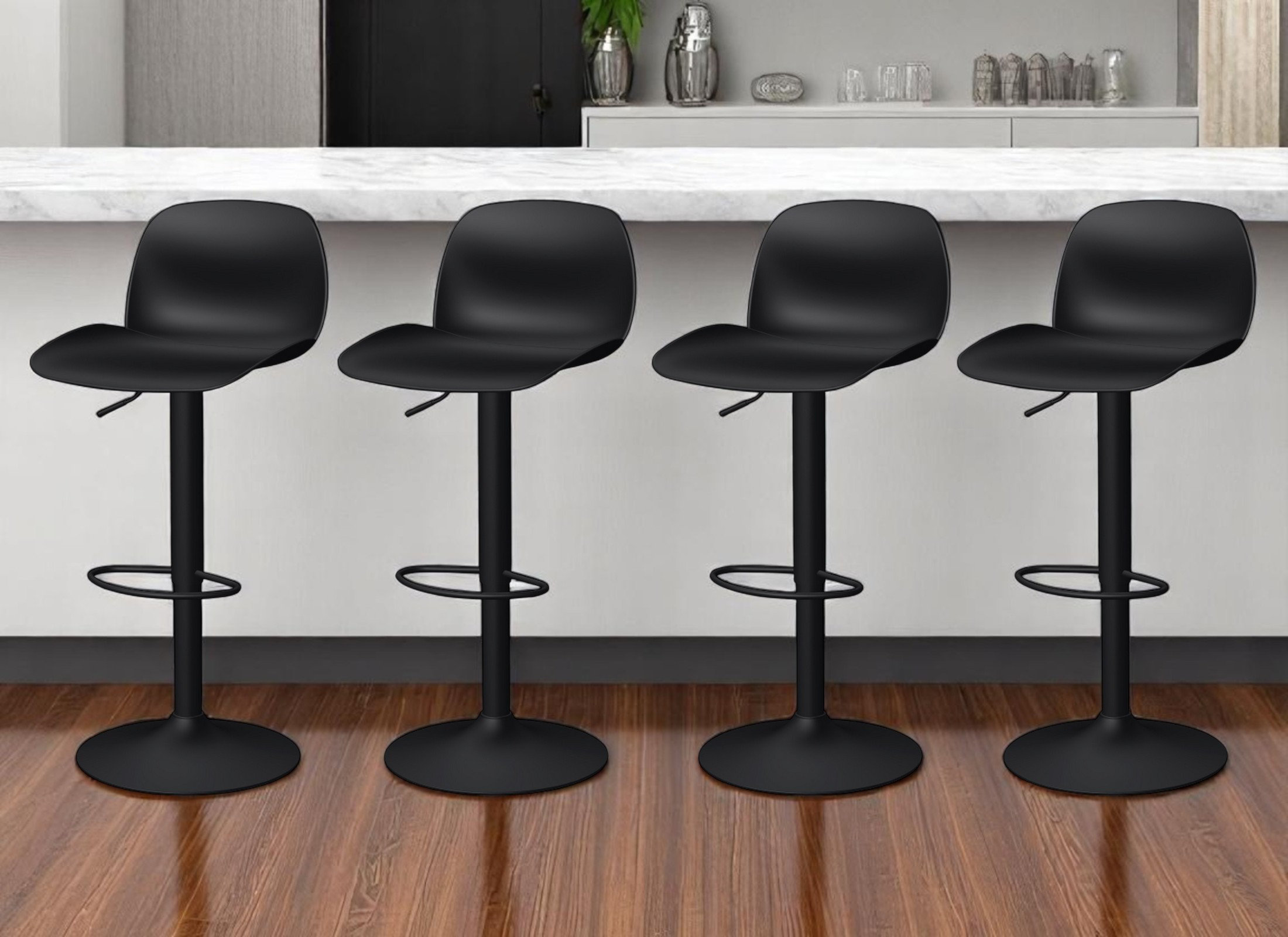 HomeRoots Set of Four Black Heavy Duty Plastic and Metal Mid Back ...
