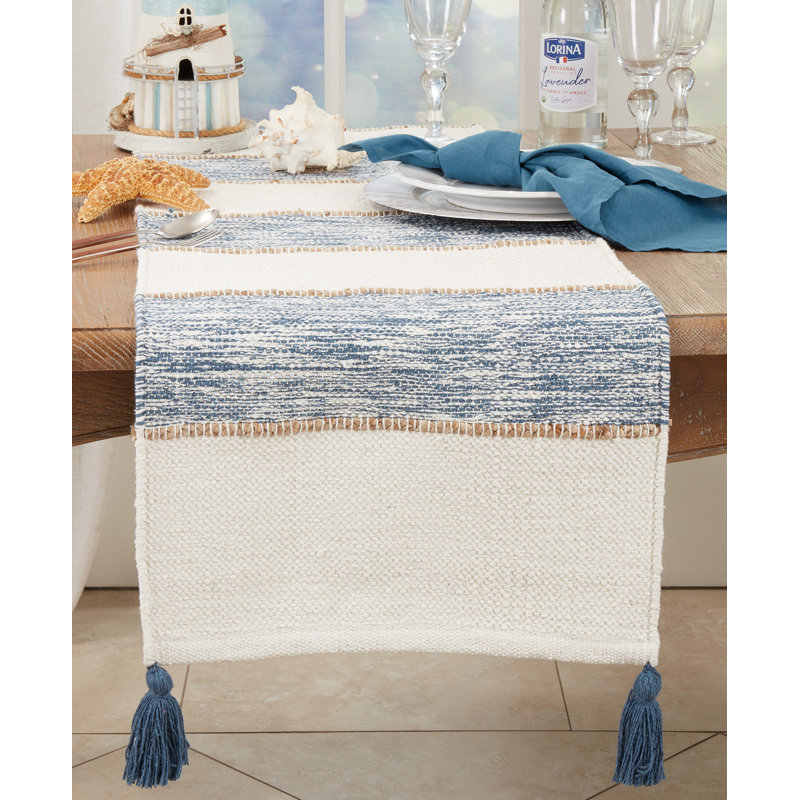 Saro Textured Striped Tassel Table Runner | Wayfair