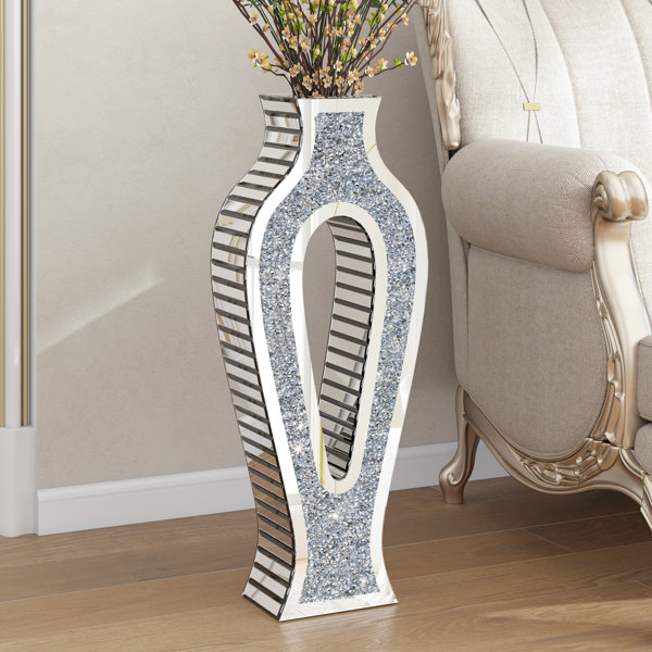 Everly Quinn DeGrailly 36" Crystal Glass Floor Vase Hollow Crushed ...