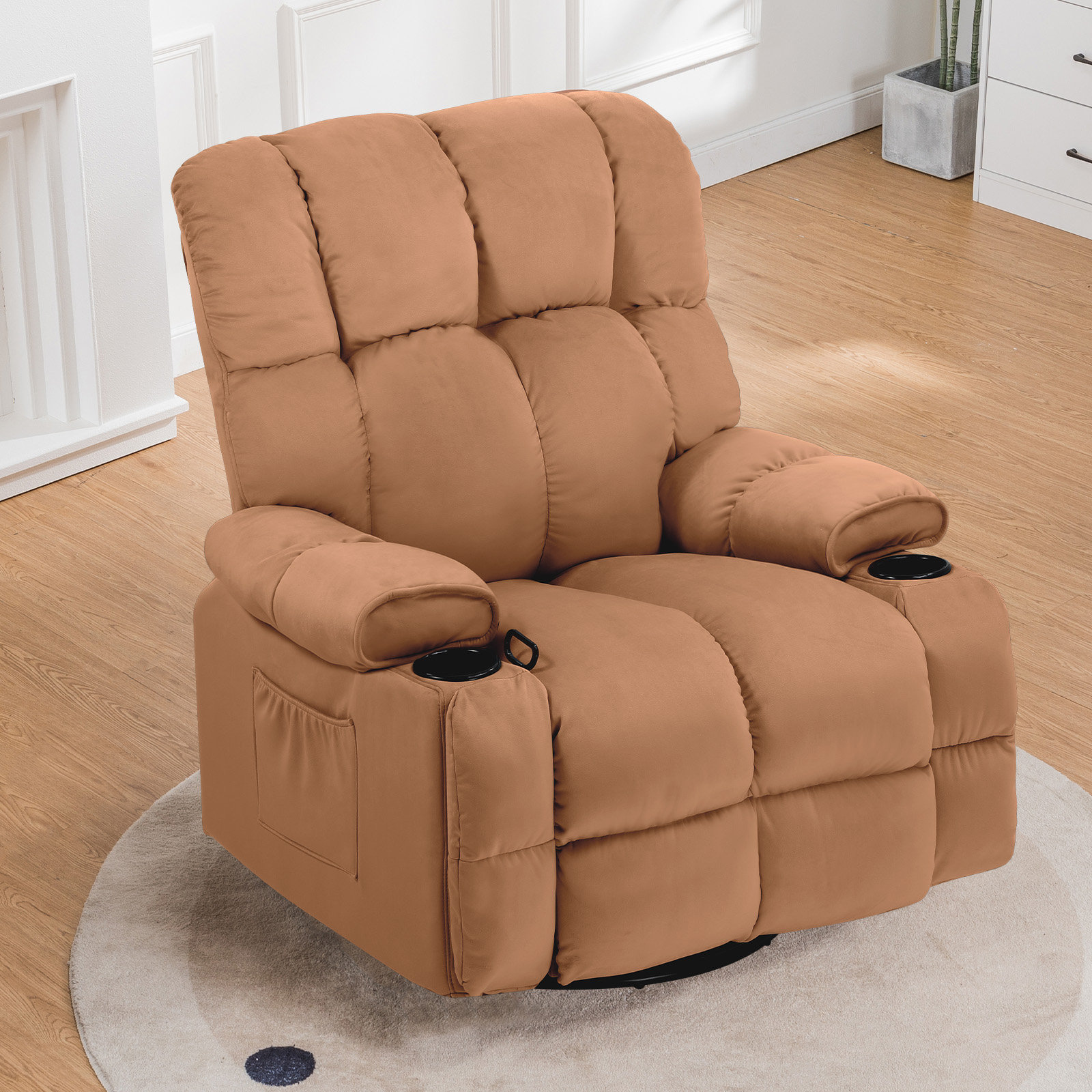 Ebern Designs Recliner Chair, Swivel Rocker Recliner With Cup Holders ...
