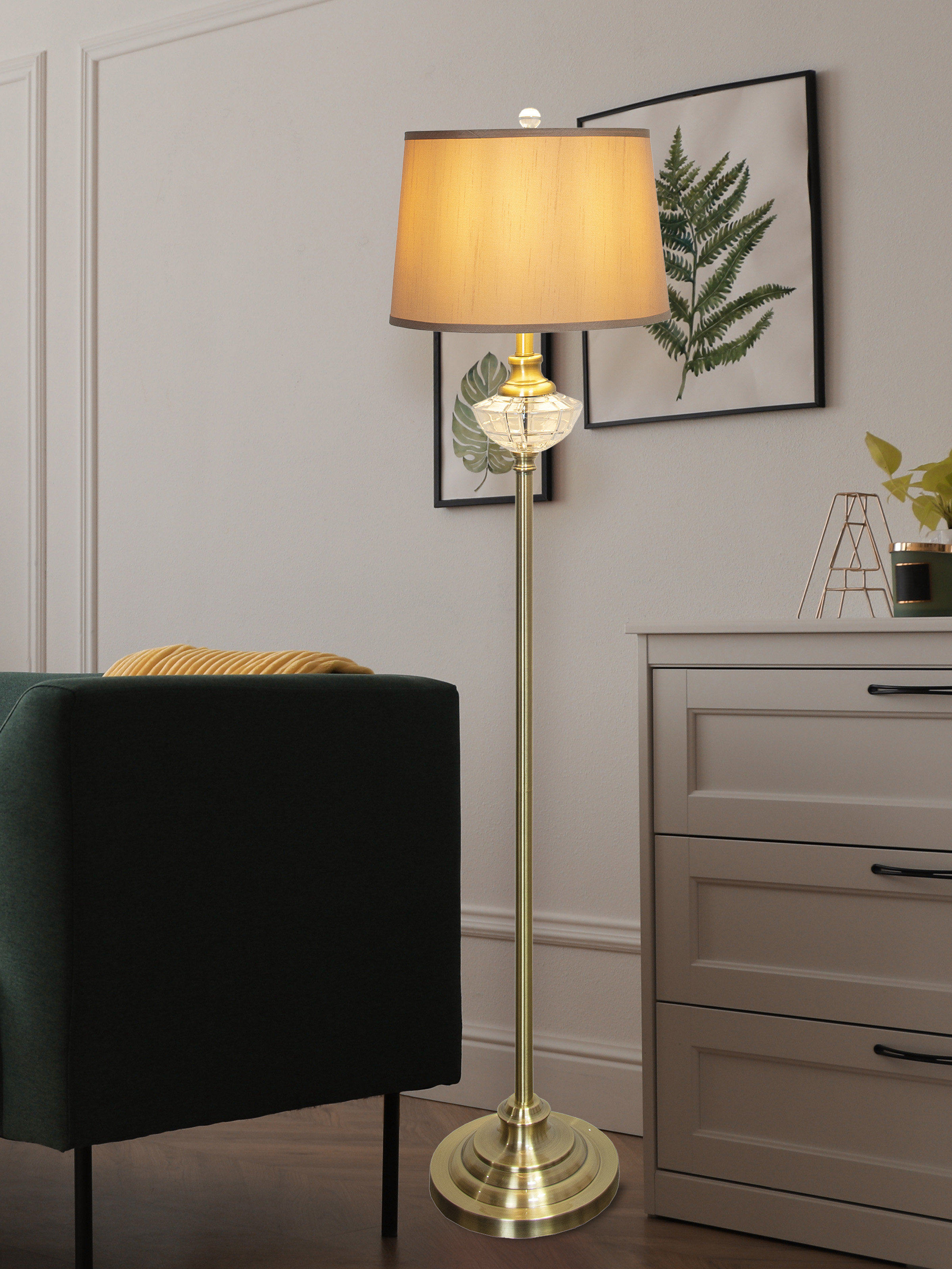 Rosdorf Park , Golden Antique Brass Emmaree Kayla Crystal Floor Lamp ...