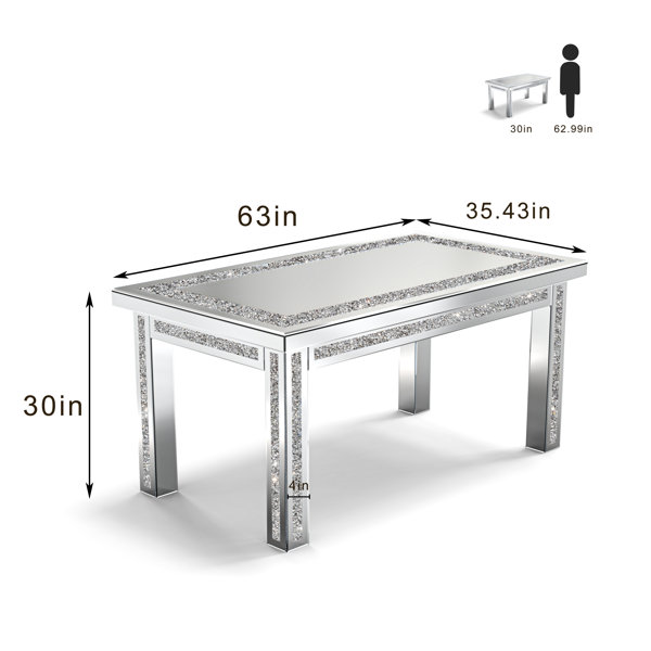 Rosdorf Park Douty 63" Glass Top Dining Table Crystal Diamond Inlay ...