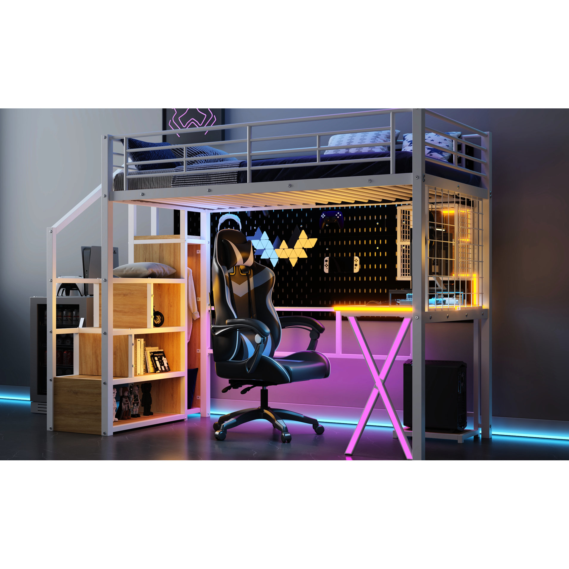 Mason & Marbles Metal Loft Bed Twin With Workstation, Wardrobe ...