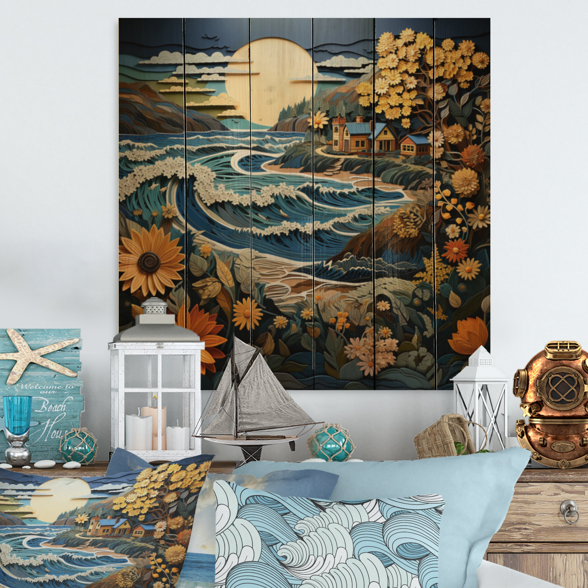 Rosecliff Heights Kaman Coastal Seaside Retreat Papercut On Wood Print ...