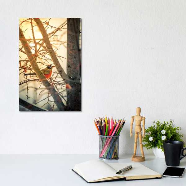 Alpen Home Sun Robin And Tree by Nik Rave - Wrapped Canvas Print ...