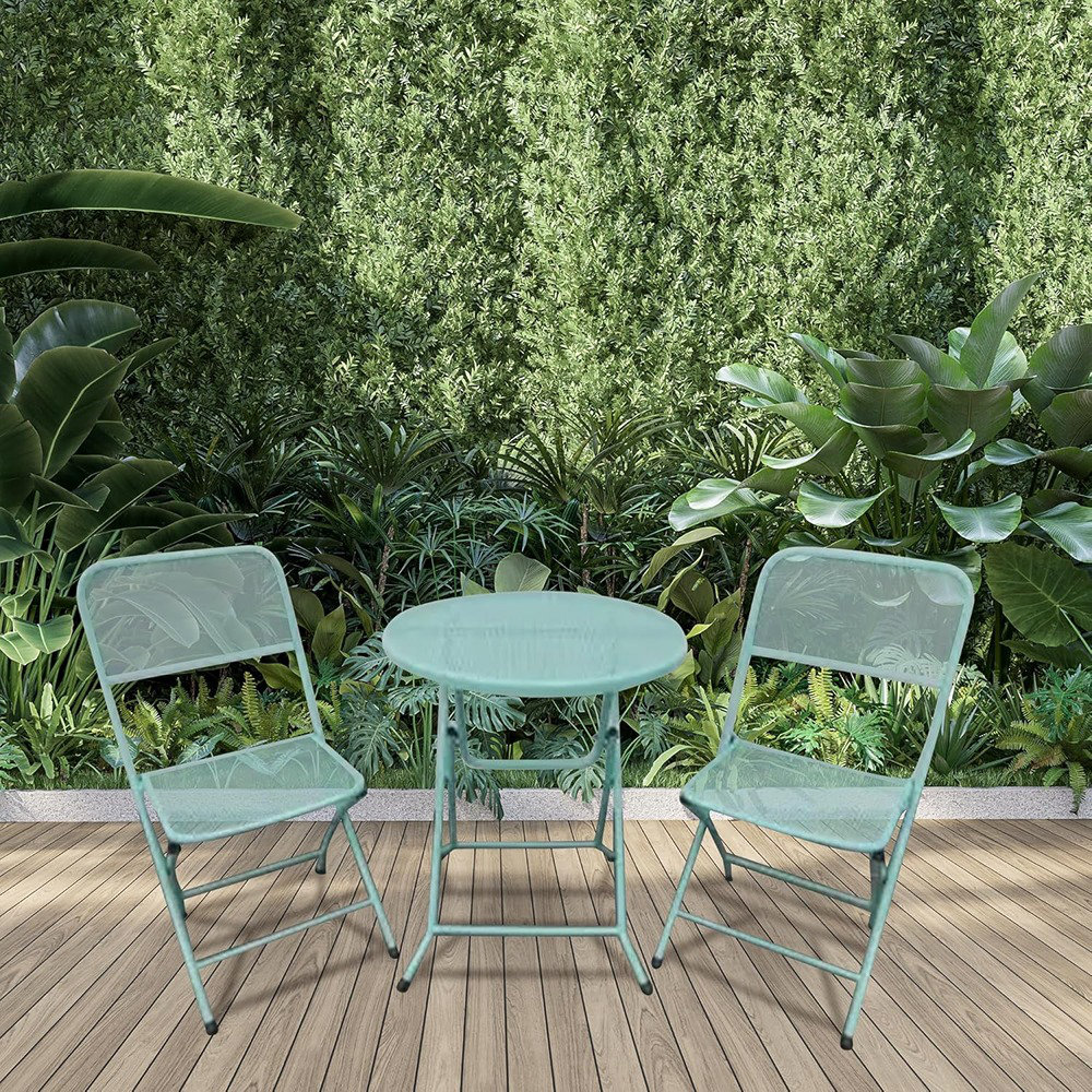 Latitude Run® Foldable 3 Piece Powder Coated Steel Mesh Outdoor Patio B ...