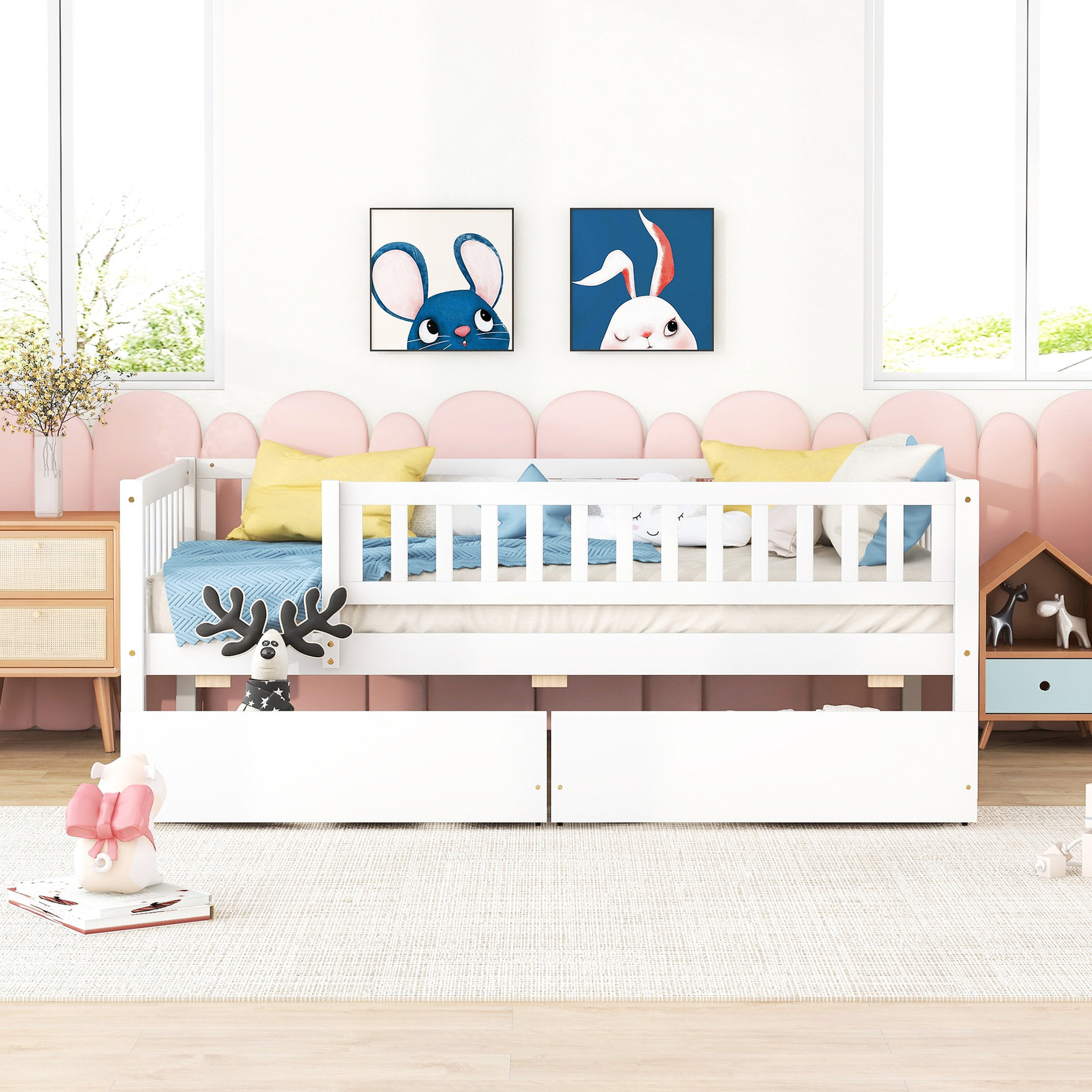 Harriet Bee White Twin Wood Daybed With Functional Drawers - Solid ...
