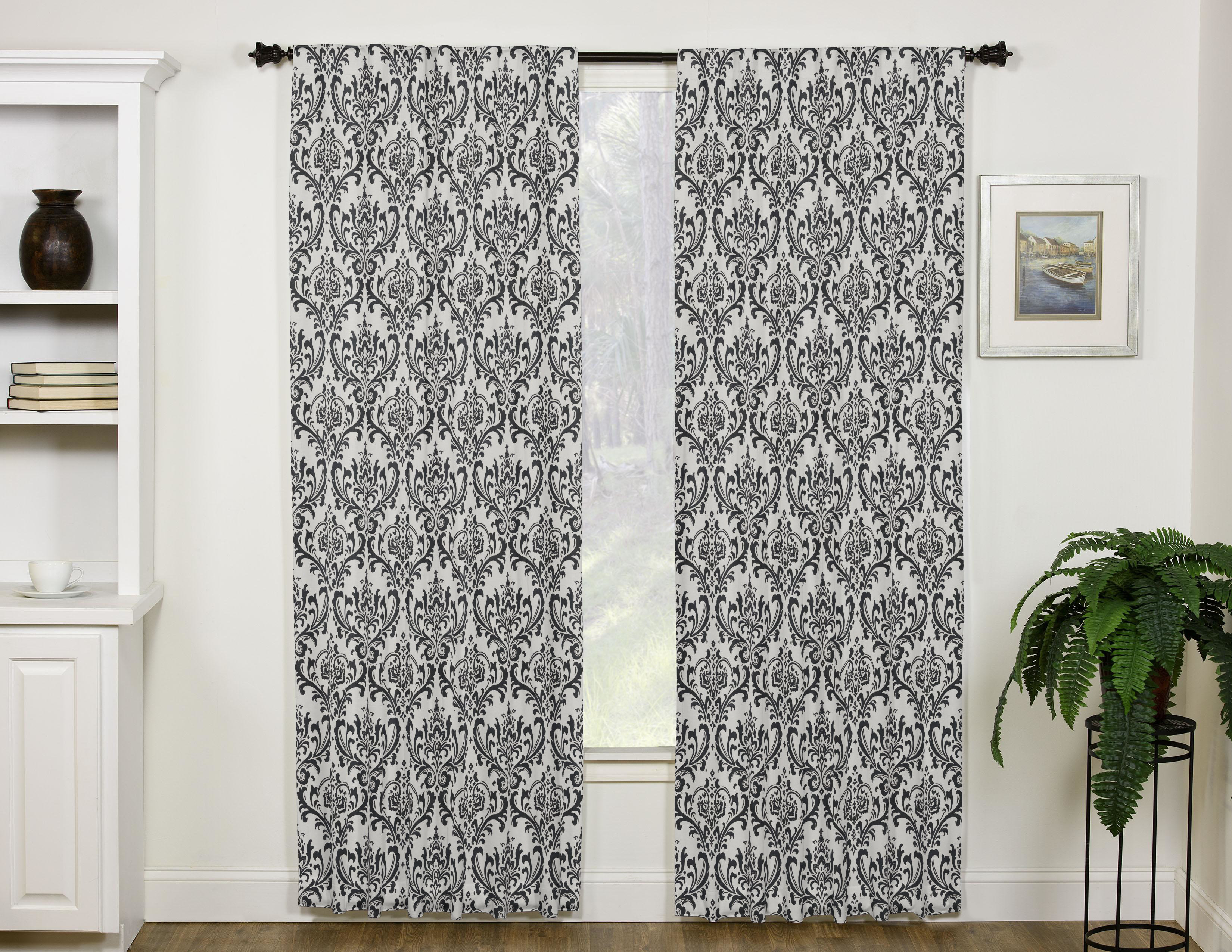 East Urban Home Astor damask black and white 100% Cotton drapery panel ...