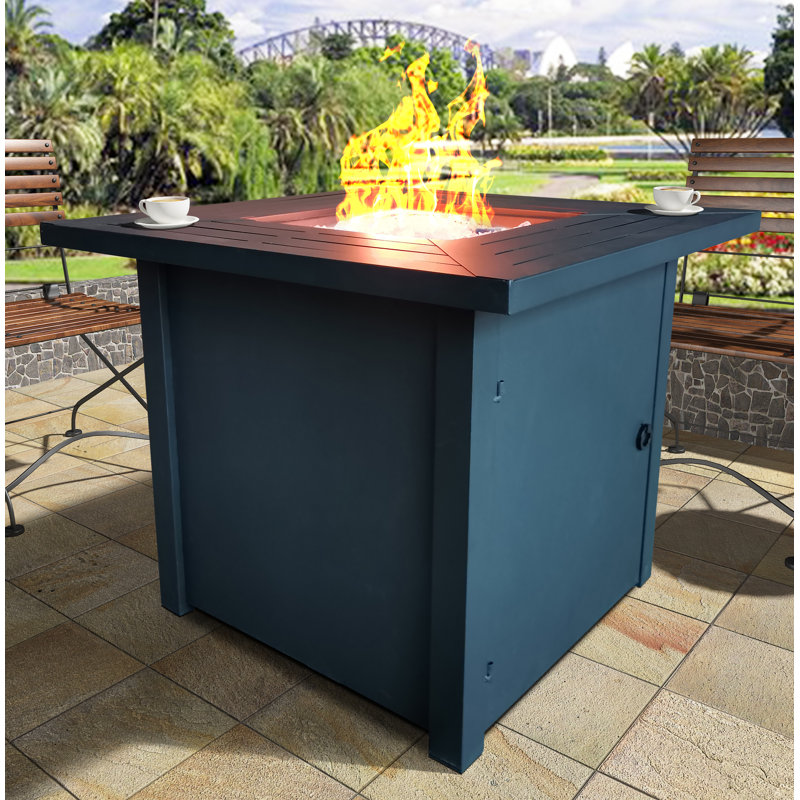 Red Barrel Studio® Steel Propane Square Fire Pit Table with Glass Rocks ...