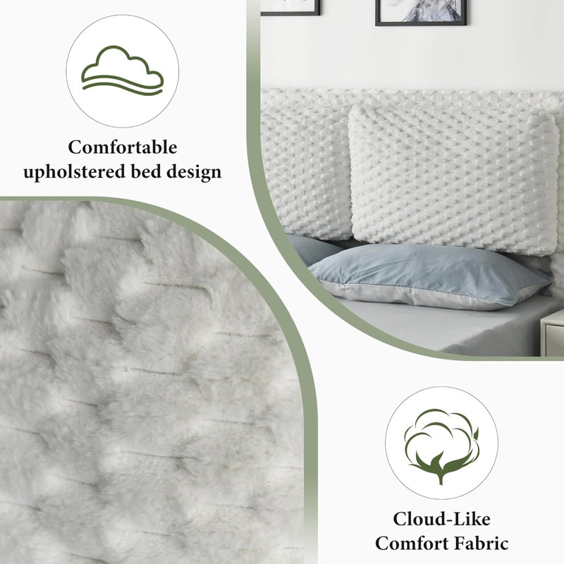 Mercer41 Cloud Bed Frame, Soft Bed Frame with 2 Pillow Headboard, Faux ...