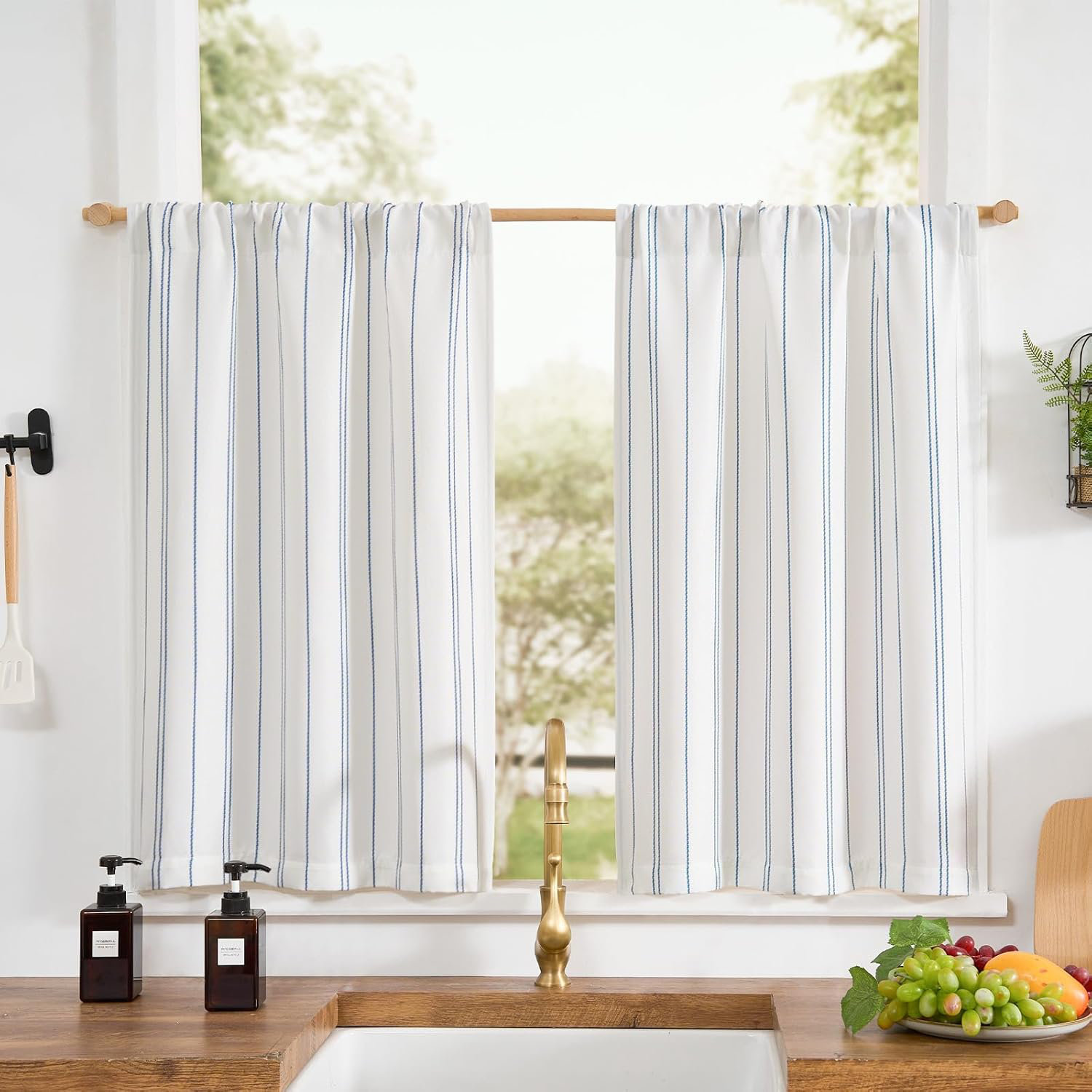 Gracie Oaks Striped Modern Farmhouse Kitchen Curtains Linen Look Cafe ...