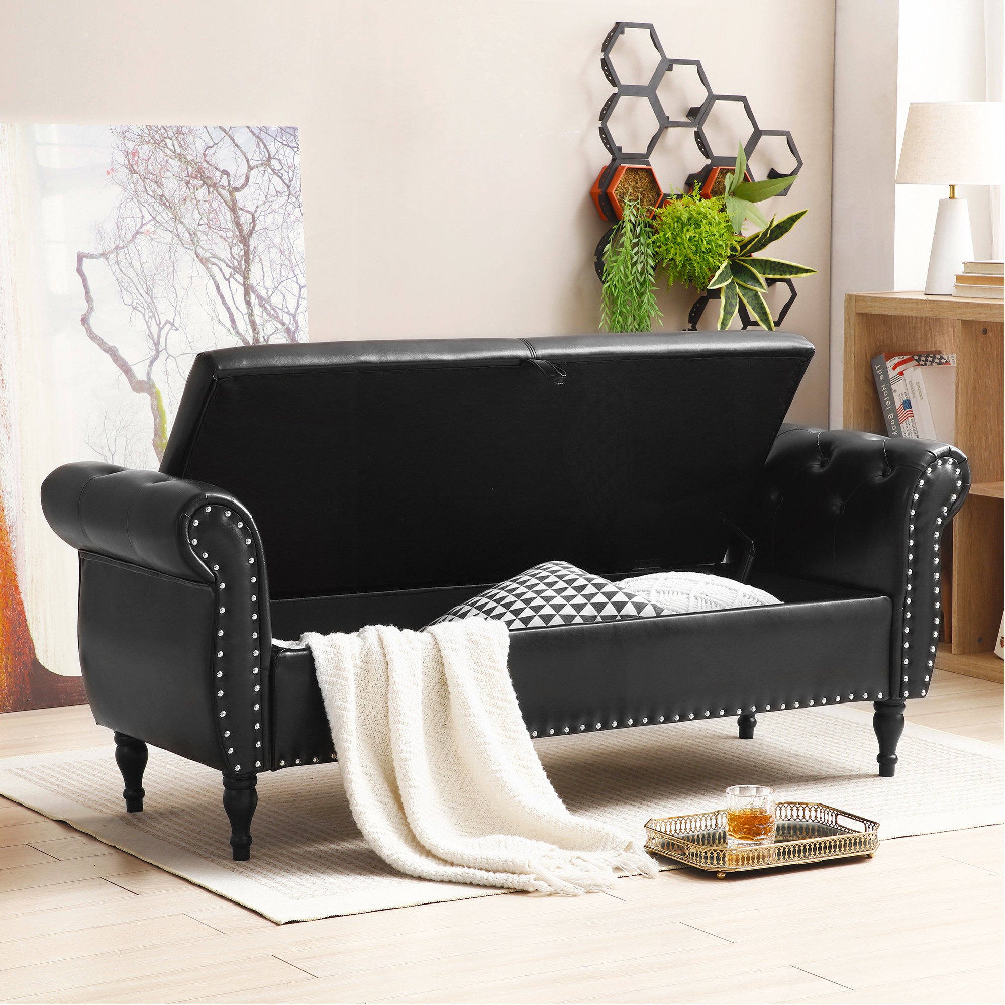 Canora Grey 63" Multifunctional Storage Rectangular Sofa Stool Buttons ...