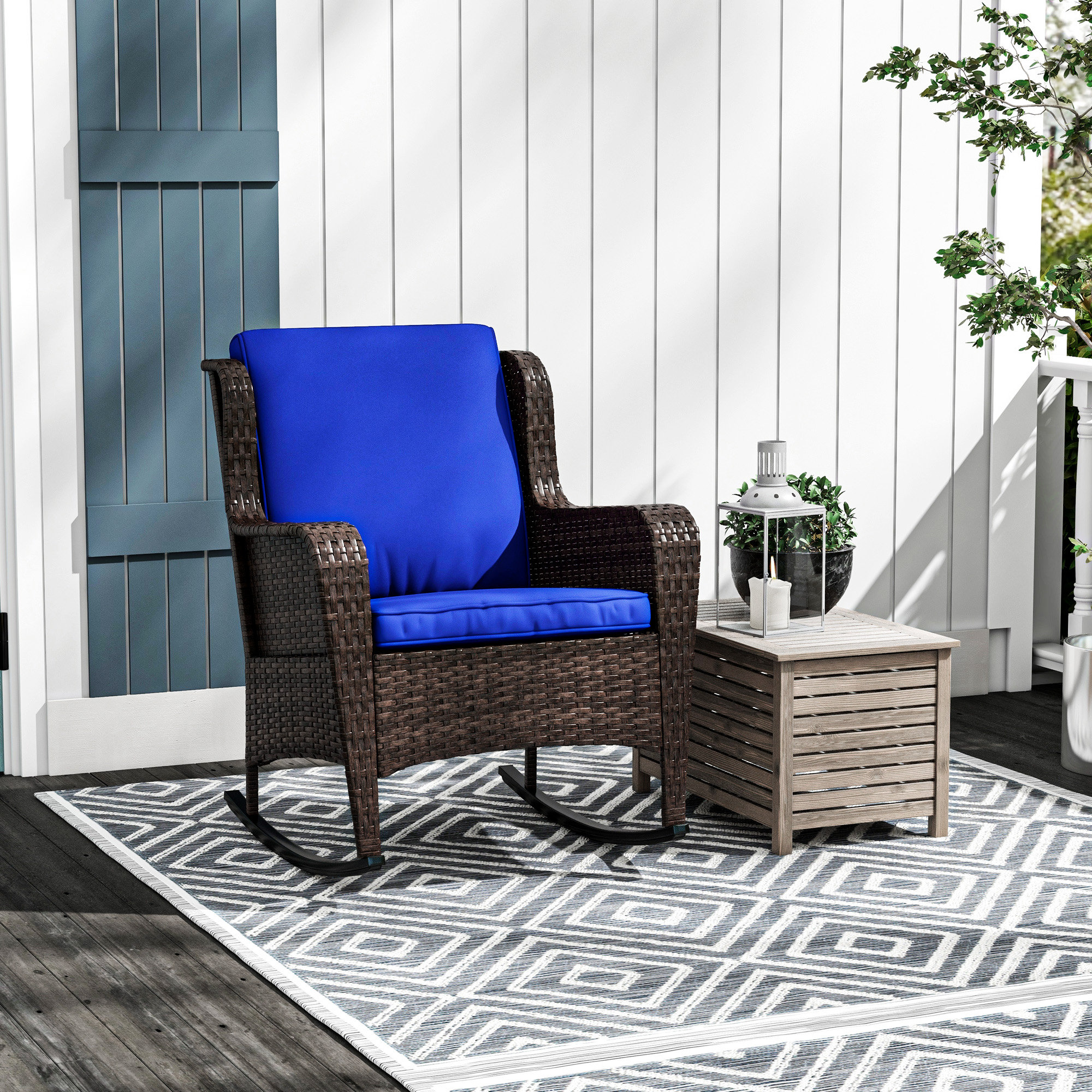 Bay Isle Home Outsunny Outdoor Wicker Rocking Chair With Wide Seat ...