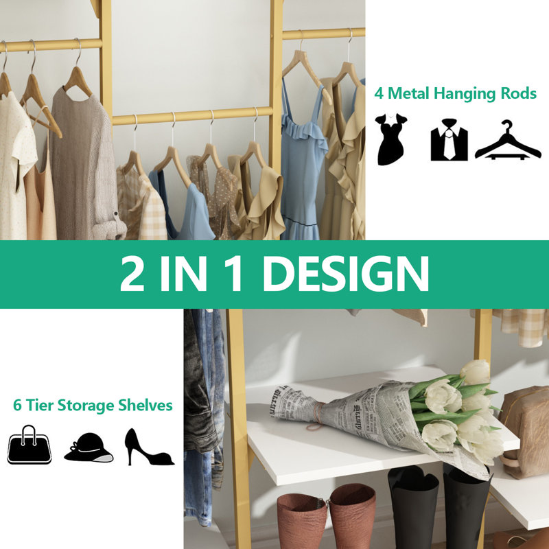 Rebrilliant Oloran Gold Wall Mount Clothes Rack with 4 Hanging Rods ...