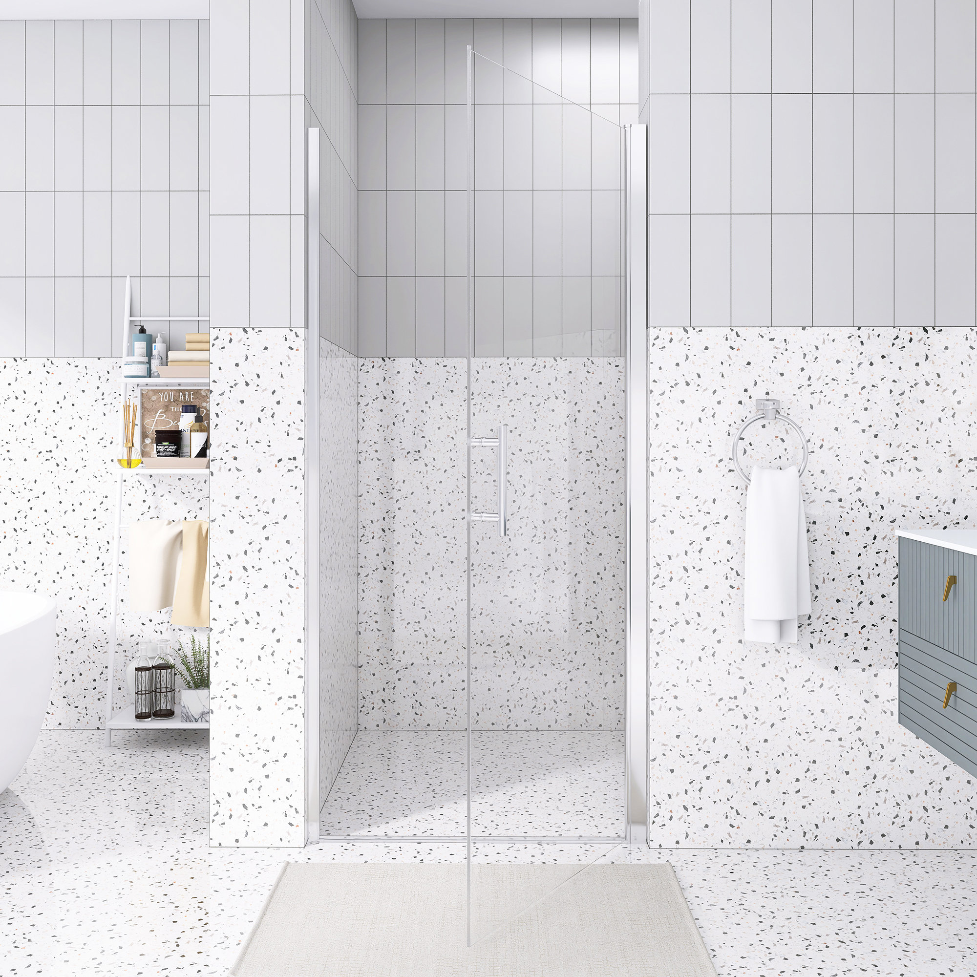 Montely 34"X 72" Pivot Shower Door | Chrome Aluminum Frame | Half Frame ...