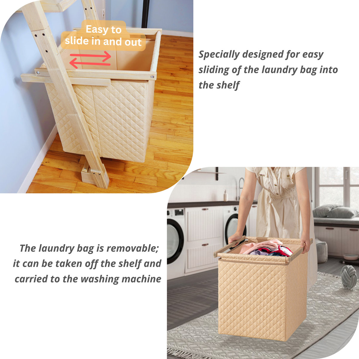 Bekitchen Wall-leaning Laundry Hamper Shelf with 3 Tiers Storage Trays ...