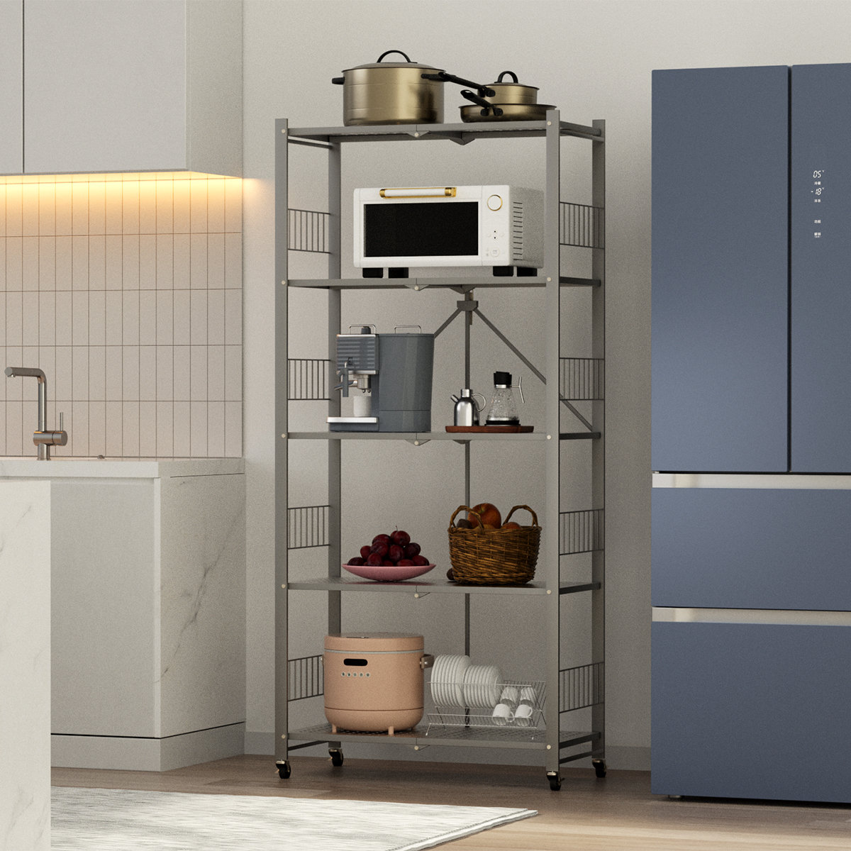 Rebrilliant Moryah Folding Storage Shelve, 5-Tier Metal Collapsible ...