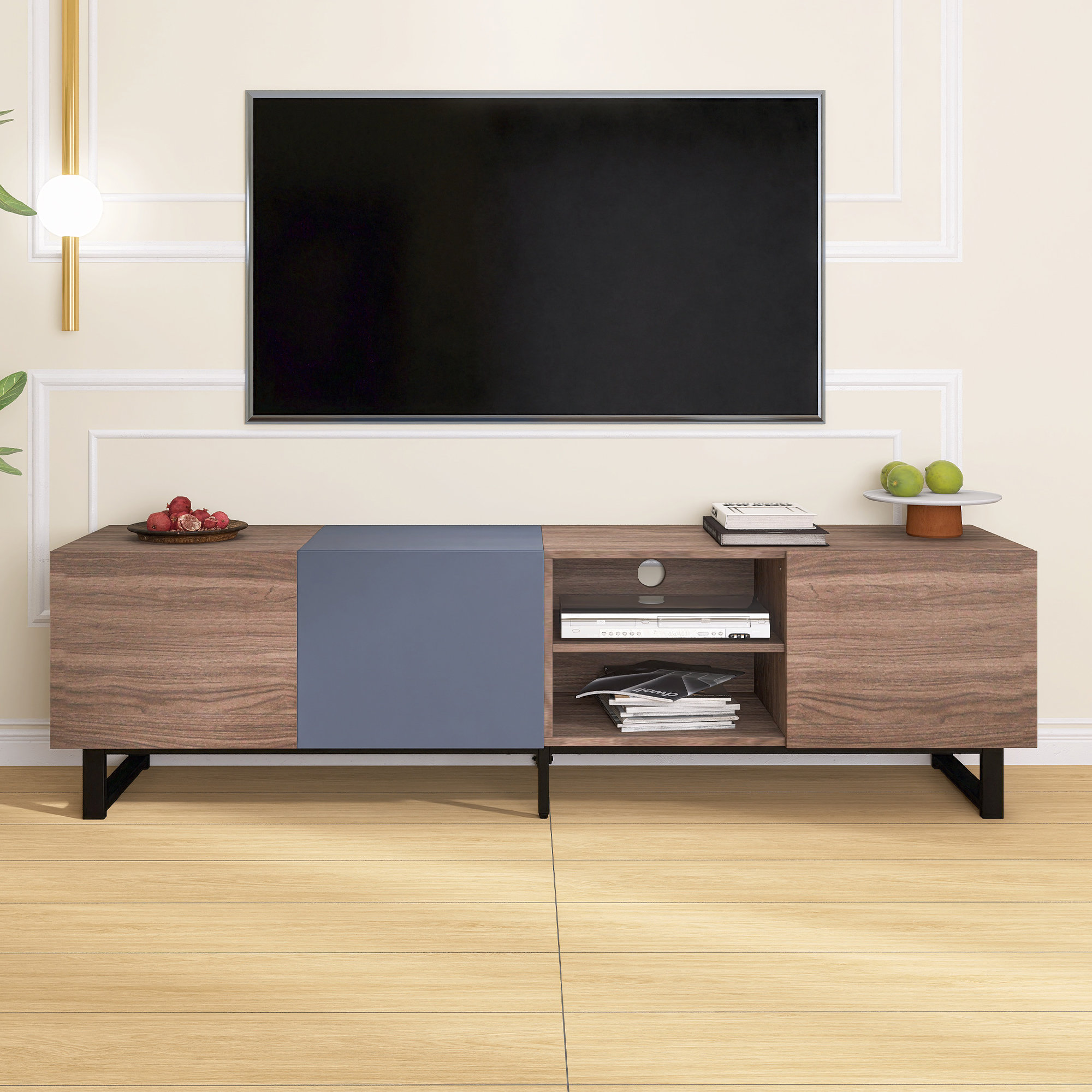 TCYO Modern TV With 3 Cabinets& Open Shelves, Color-Matching Media ...