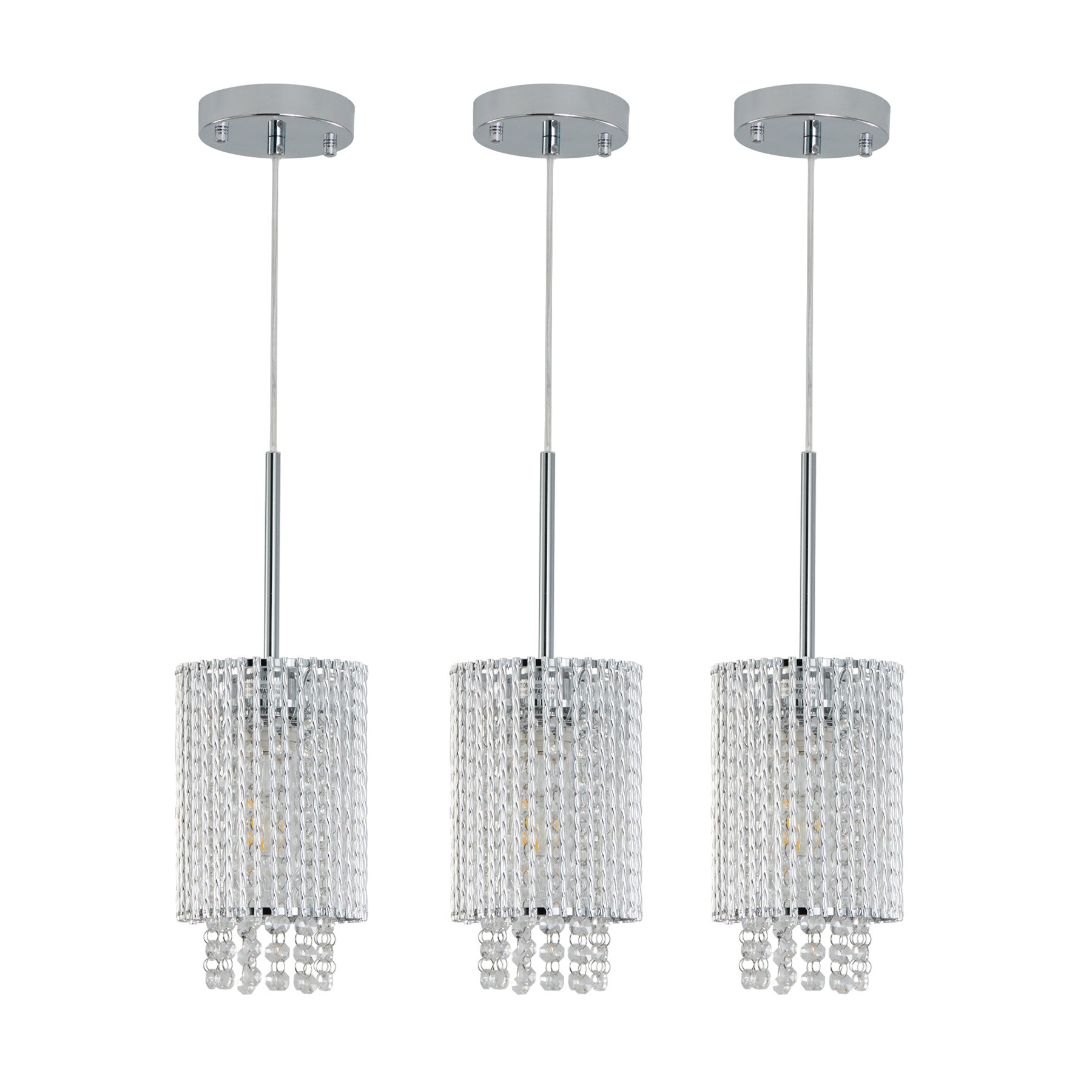 House of Hampton Modern Crystal Pendant Light 3-Pack Adjustable Chrome ...