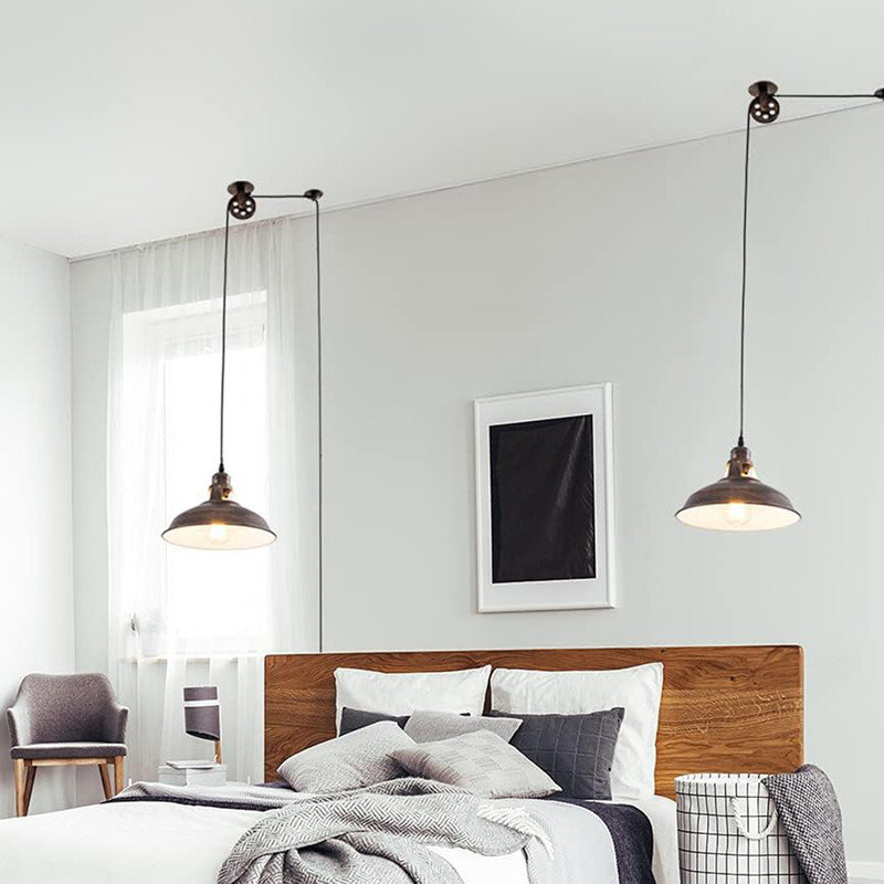 17 Stories Plug in Pendant Light Industrial Pulley Pendant Lamp E26 ...