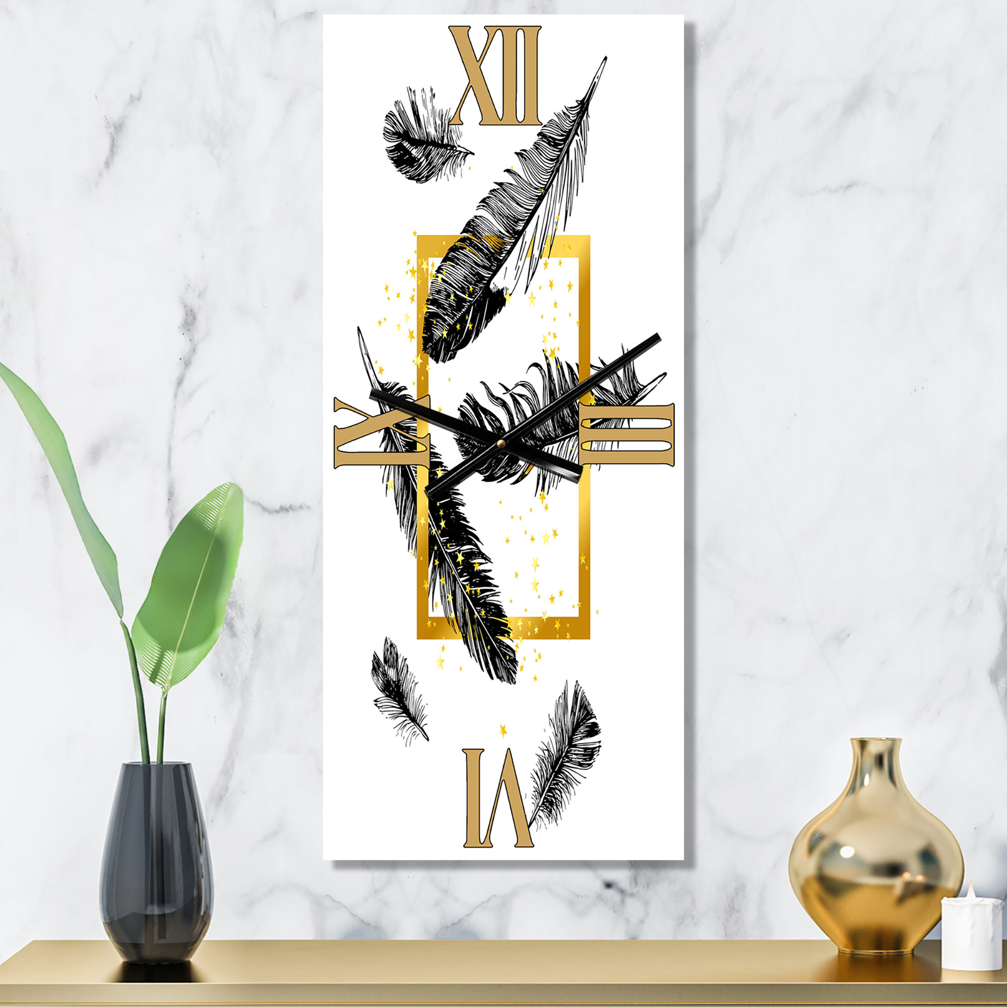 East Urban Home Golden Frame and Feathers - Bohemian & Eclectic Wall ...