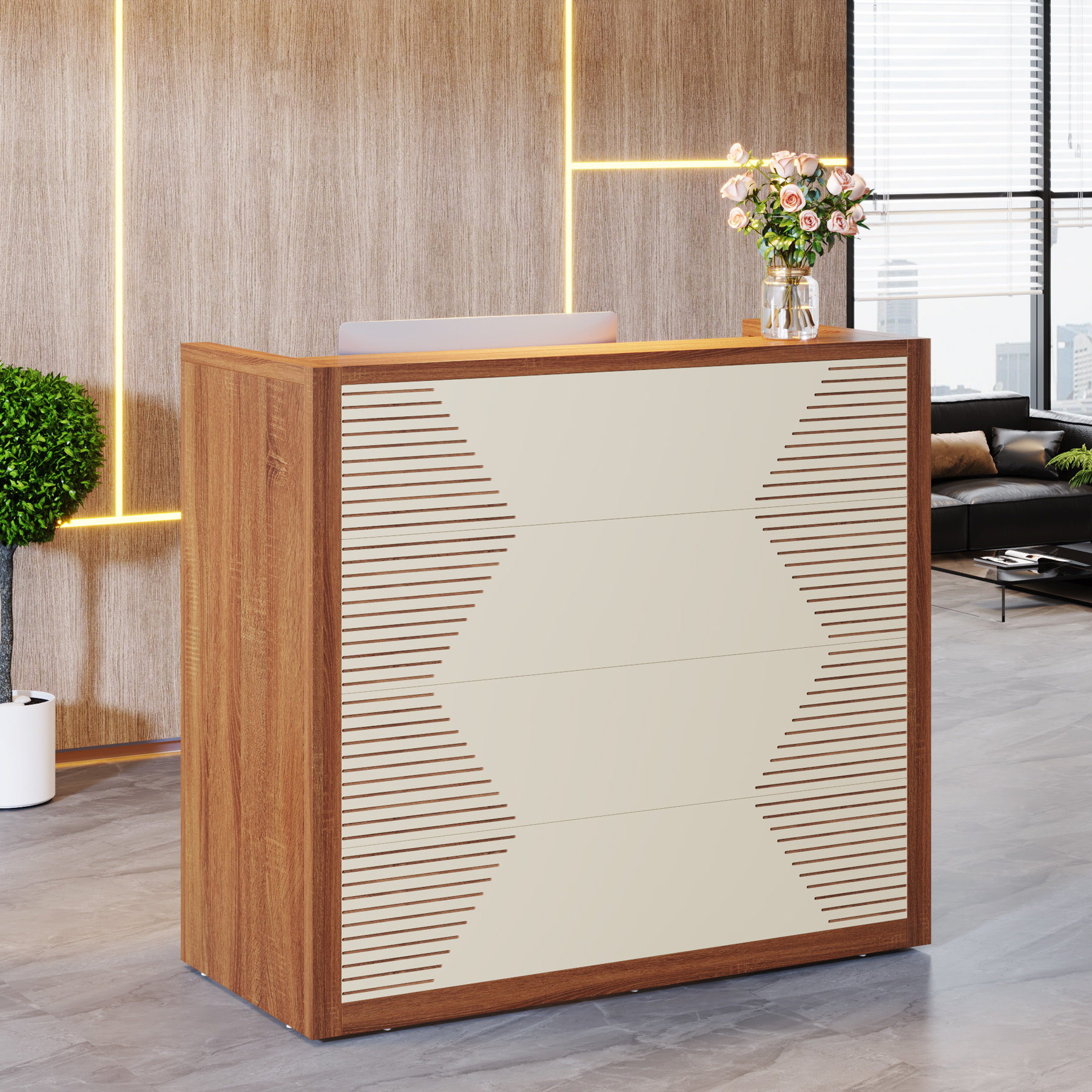 Wade Logan® Breiann Rectangular Manufactured Wood Reception Desk ...