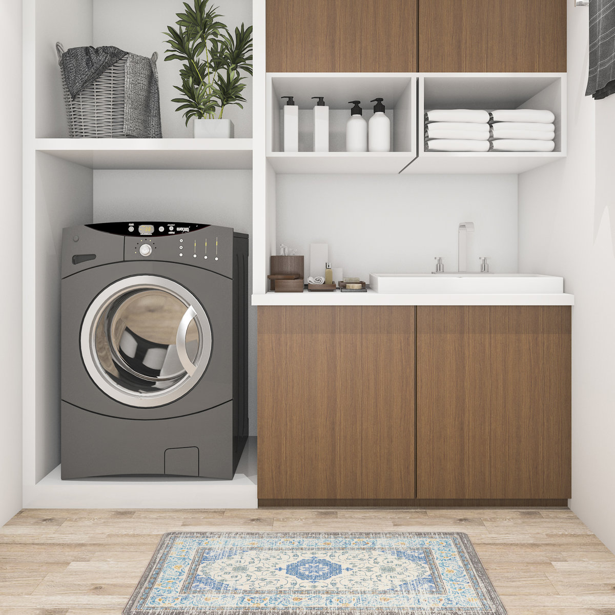 Langley Street® Anti-Fatigue Medallion Floral Blue/Ivory/Gray Mat ...