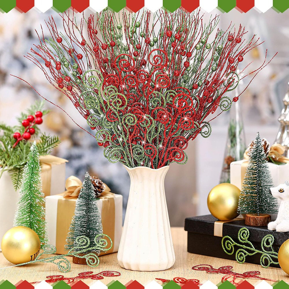 Primrue 36pcs Red & Green Christmas Tree Picks And Sprays – 17" & 12 ...