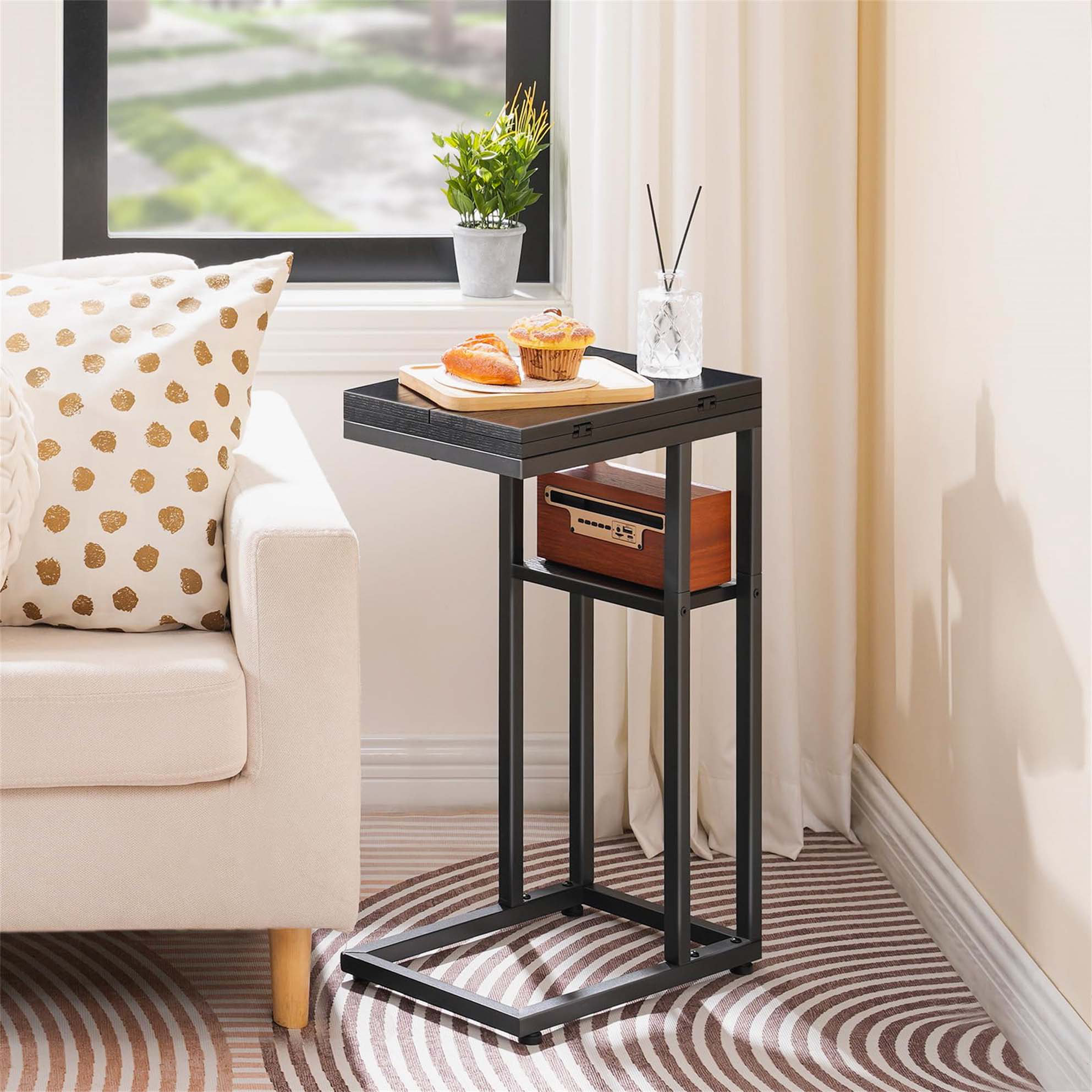 17 Stories Foldable C Shaped Side Table With Storage Shelf | Wayfair