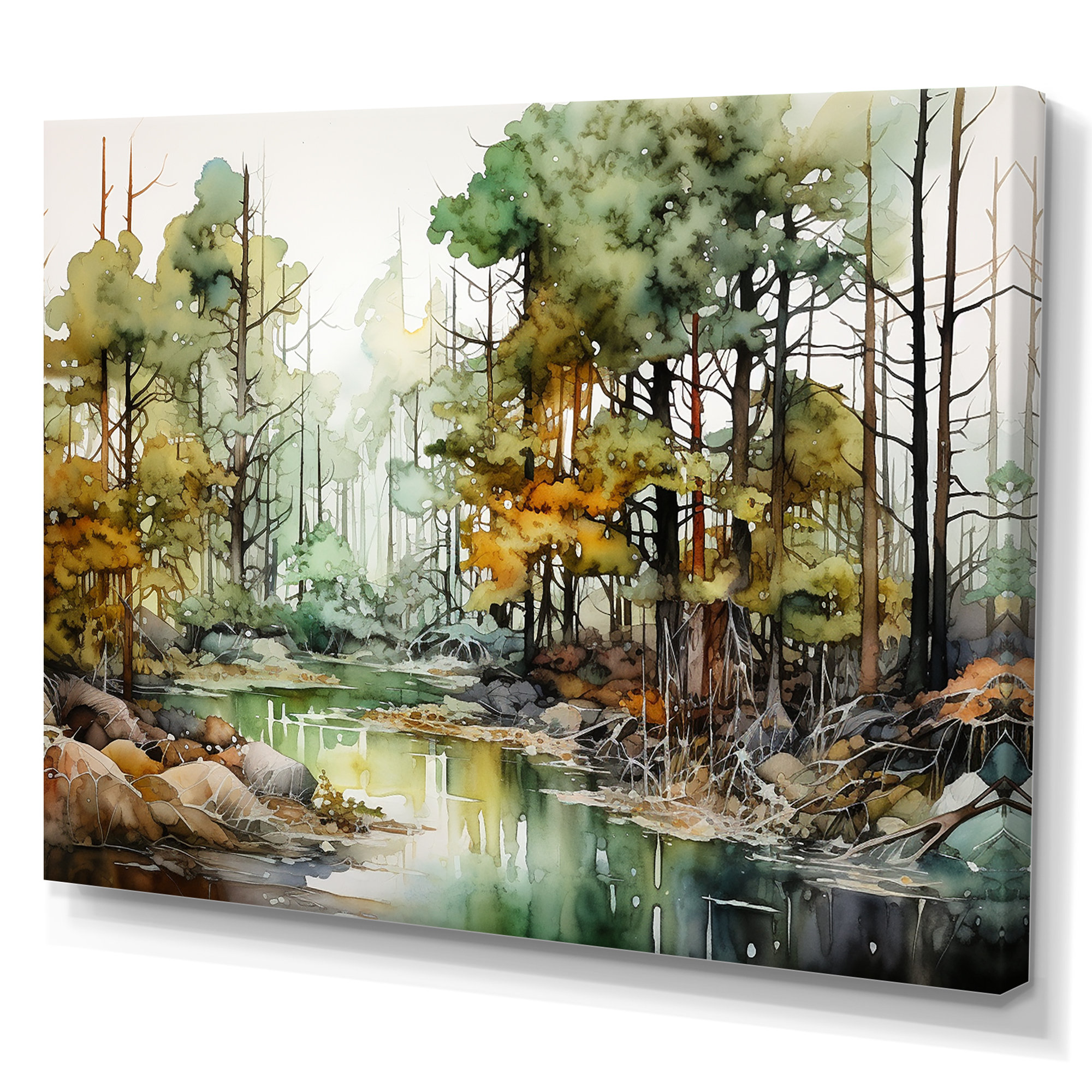 Millwood Pines Alcohol Ink Forest Landscape - Forest Canvas Wall Art ...