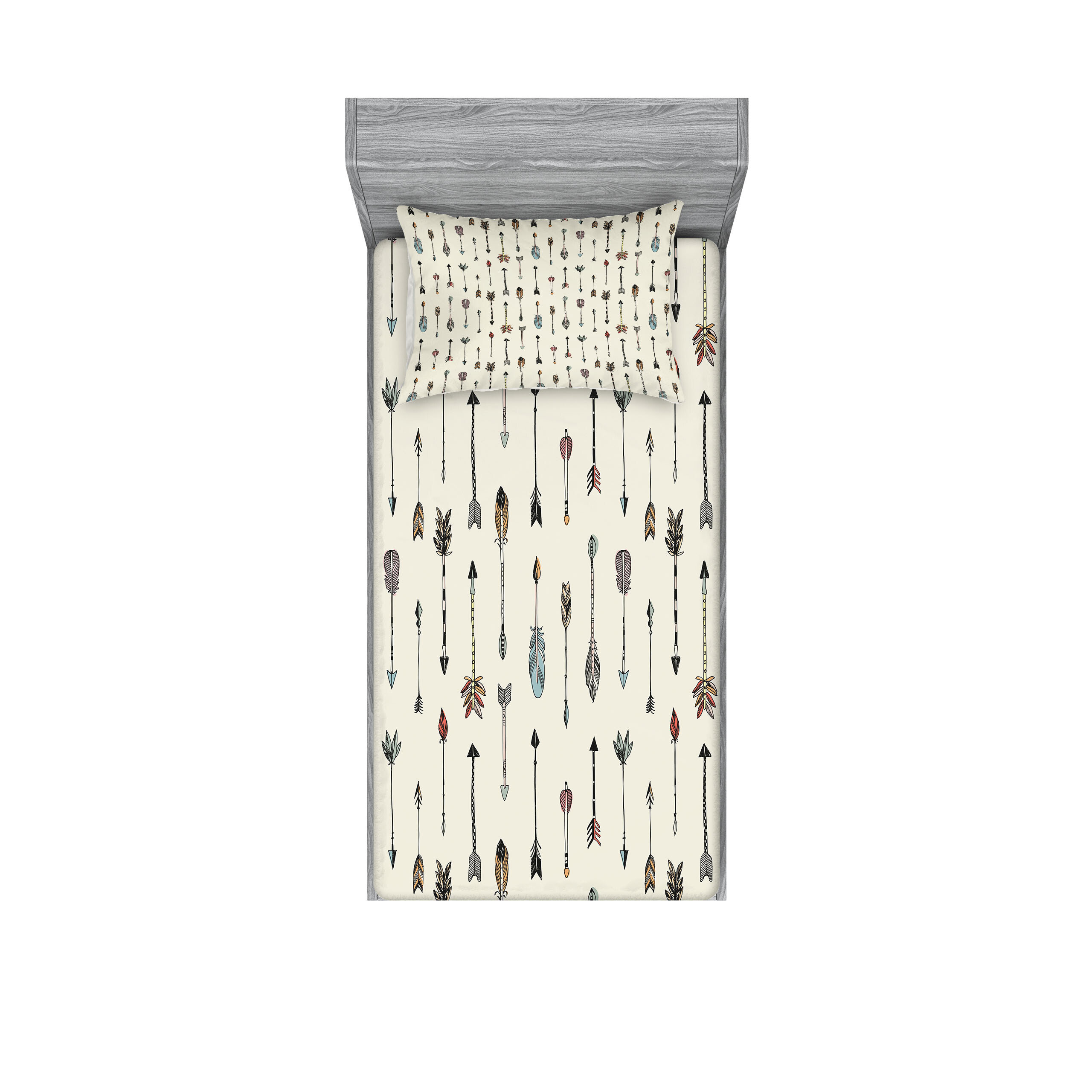 Ambesonne Arrow Fitted Sheet & Pillow Sham Eggshell and Multicolor ...