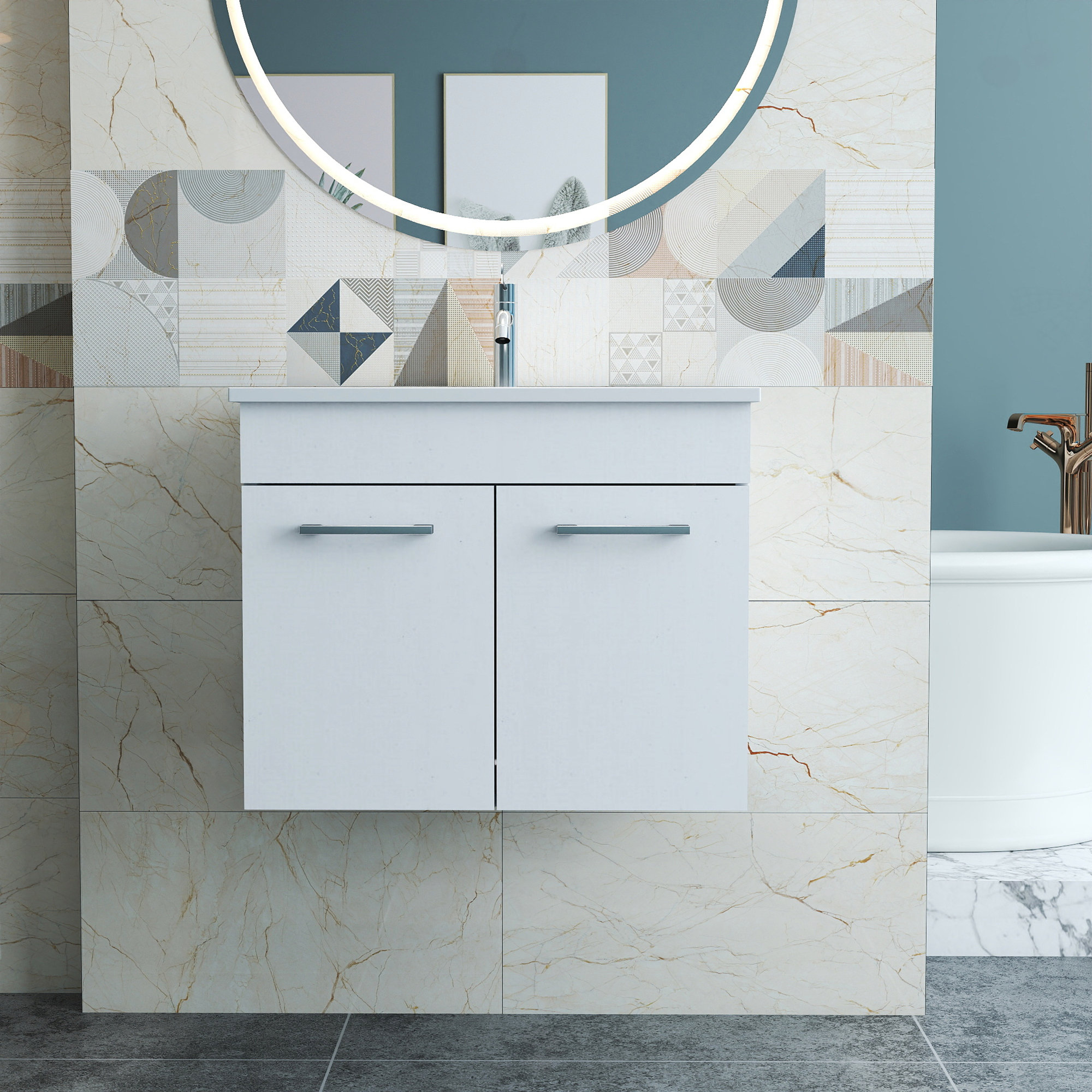 Wateday 24-Inch Wall-Mounted Bathroom Vanity with Sink, Double Doors ...